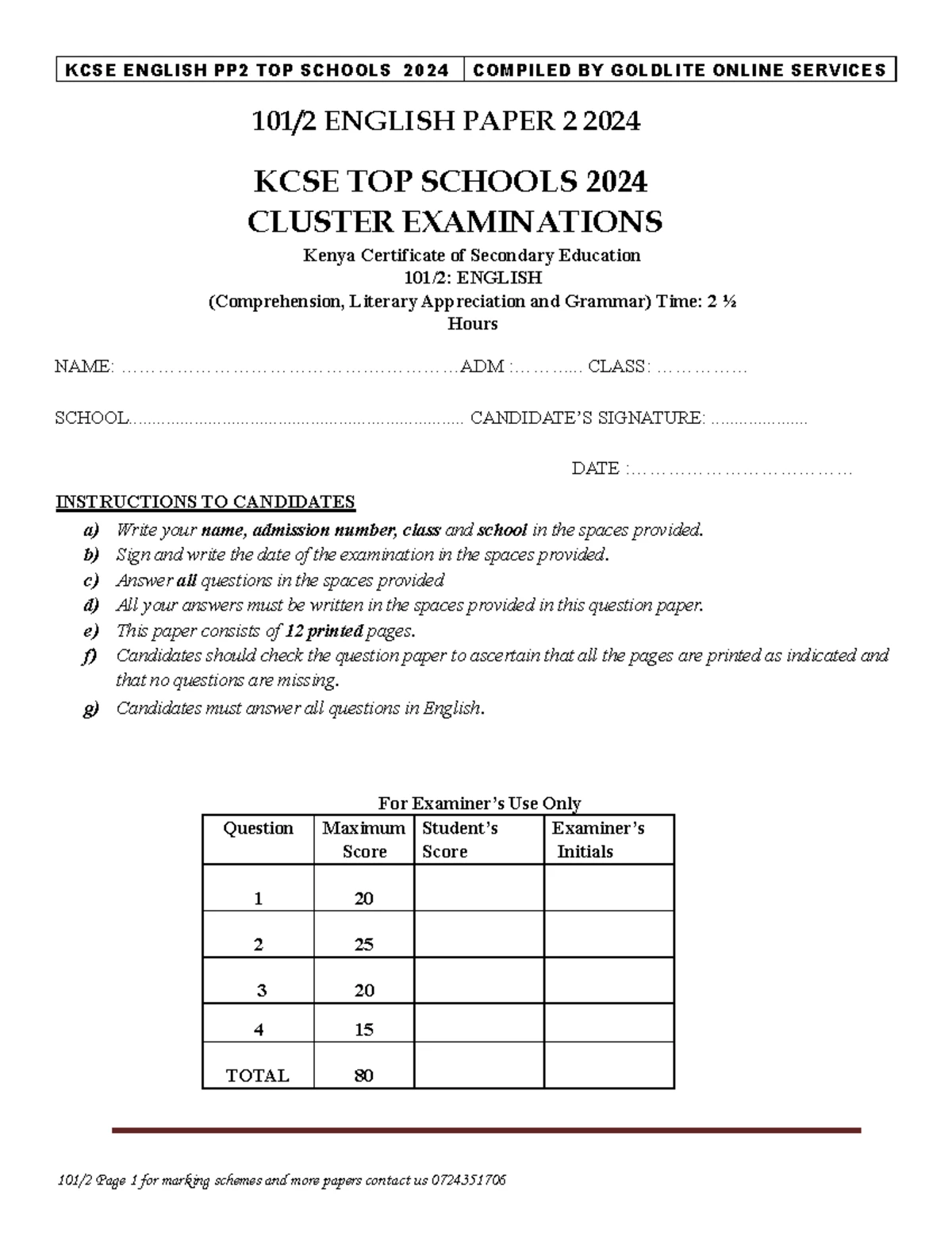 KCSE 2024 - Physics Paper 1 & 2 Examination Questions and Answers - Studocu