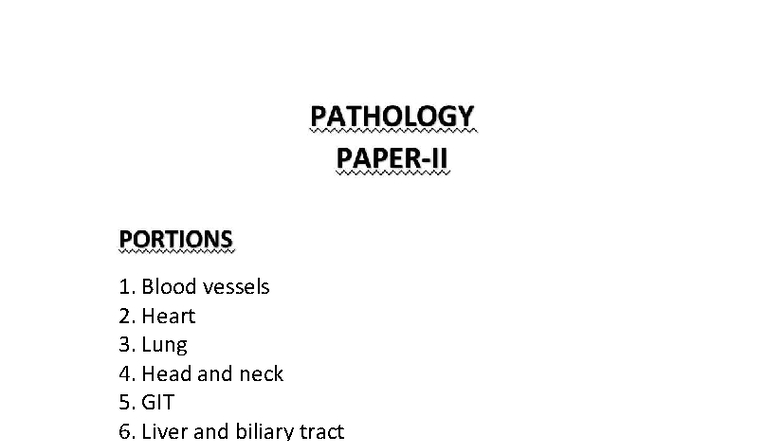 Pathology Questions Paper II: Comprehensive Review of Key Systems and ...
