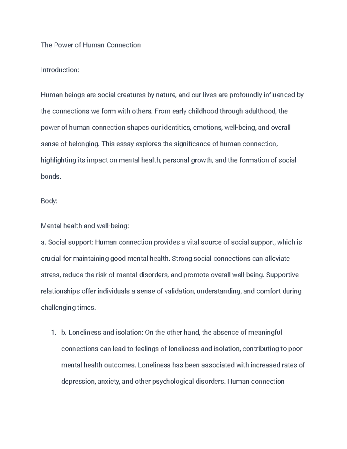 ENG 101 - Essay on The Power of Human Connection - Studocu