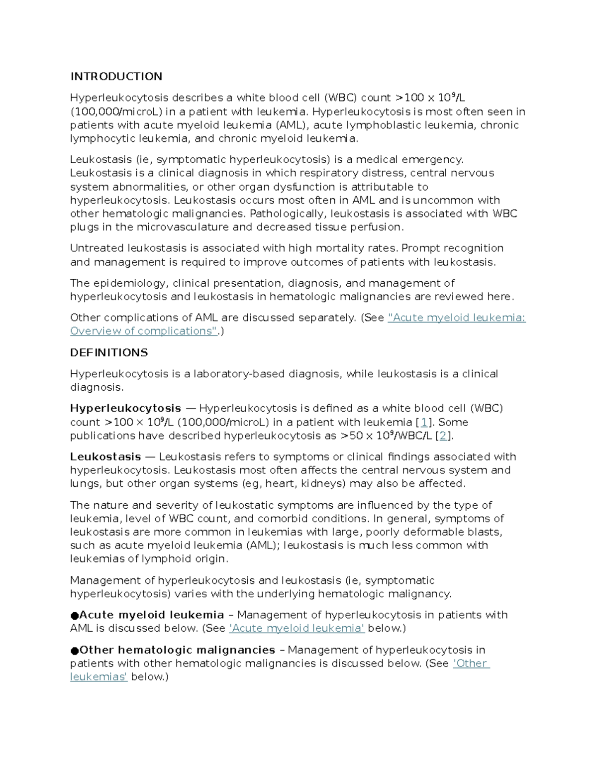 Hyperleukocytosis and Leukostasis in Leukemia: Clinical Insights and ...