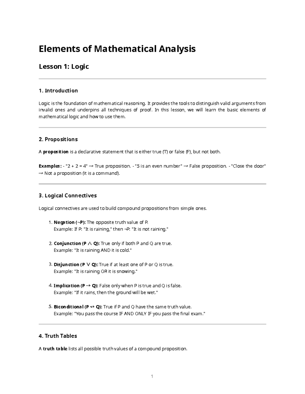 Elements of Mathematical Analysis (MATH101) Lesson 1: Logic Basics - Studocu