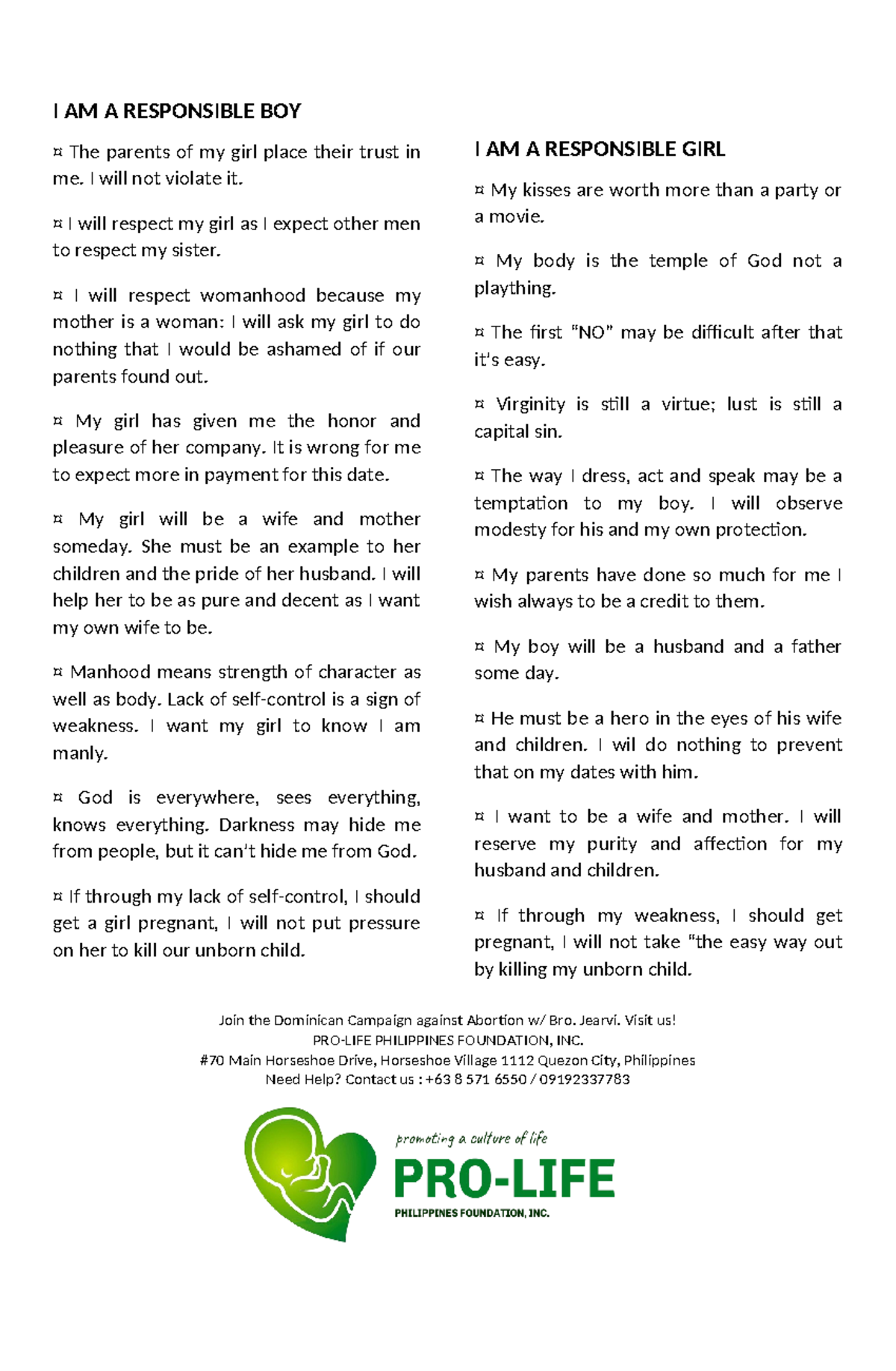 I am a respinsible boy-girl - I AM A RESPONSIBLE BOY ¤ The parents of ...