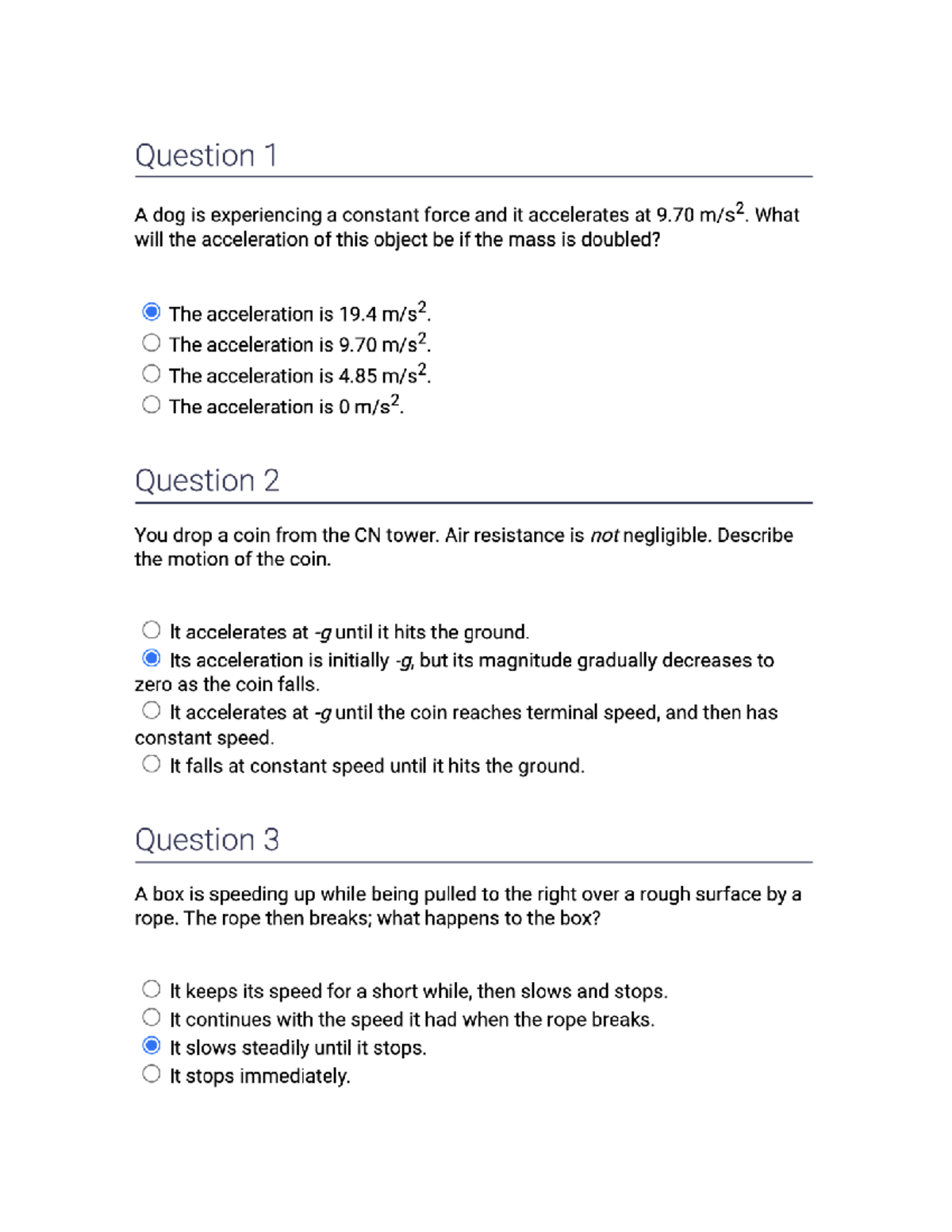 Physics 1010U - LONCAPPA 1: Force, Motion, and Acceleration Quiz - Studocu