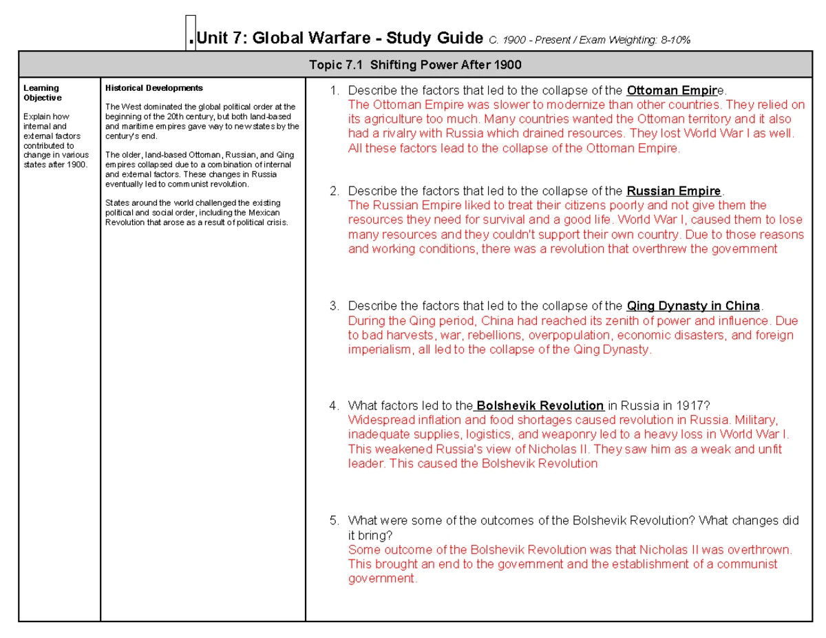 Unit 6 - AP World History - 19th Century Imperialism Study Questions ...