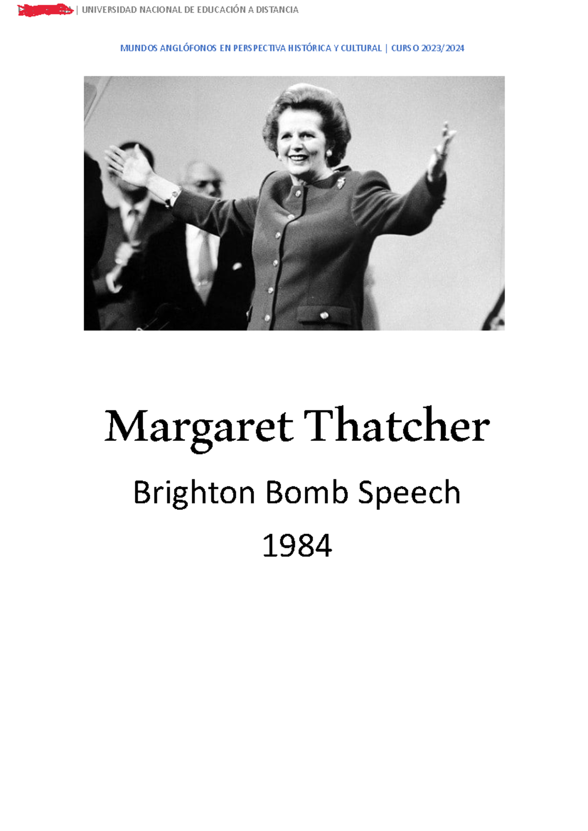 Margaret Thatcher's Brighton Bomb Speech Analysis - I PEC 10/10 - Studocu