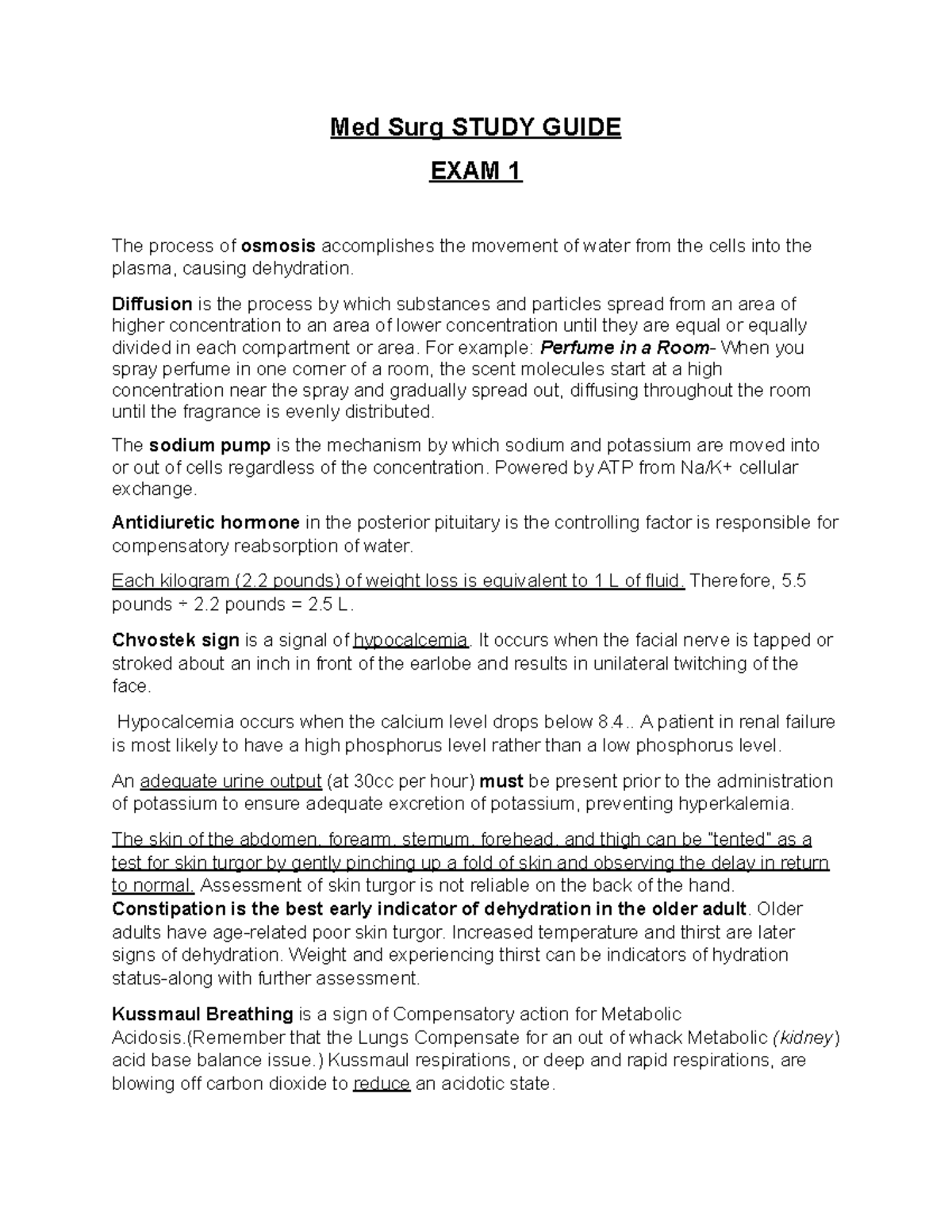 Med-Surg Exam I Study Guide: Key Concepts and Practice Problems - Med ...