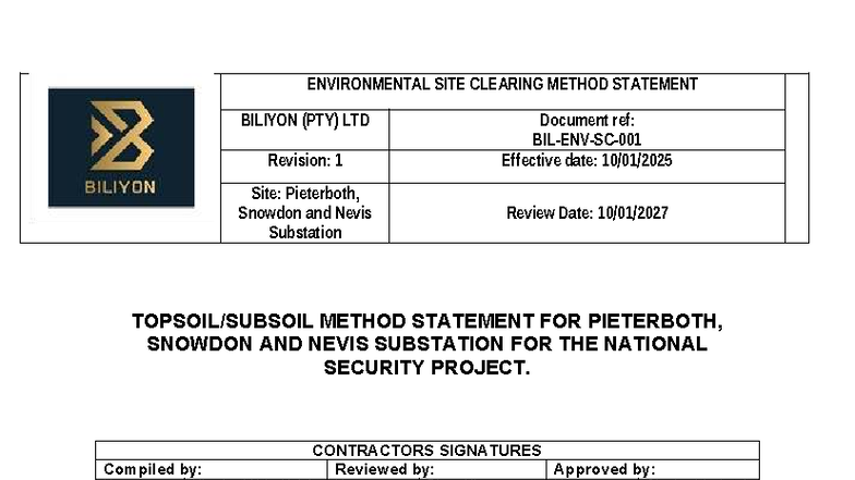 Topsoil/Subsoil Clearing Method Statement for National Security Project ...