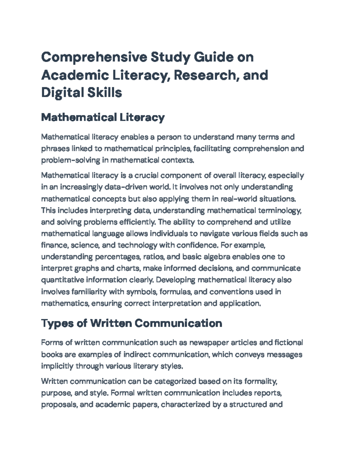 Comprehensive Study Guide: Academic Literacy, Research & Digital Skills ...
