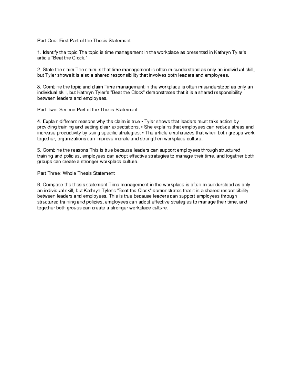ENG 130 - Thesis Statement on Time Management in the Workplace - Studocu