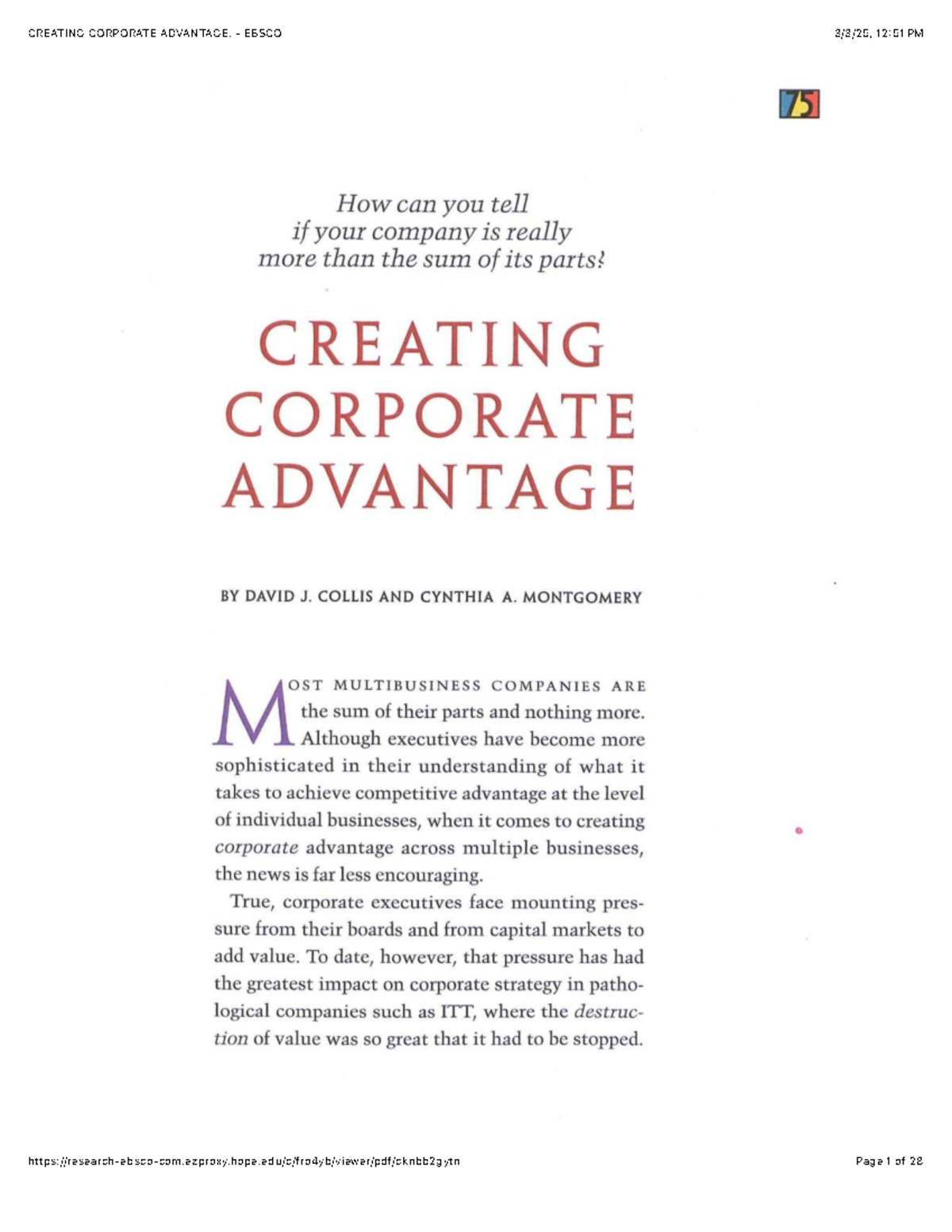 Creating Corporate Advantage - Insights and Strategic Perspectives ...