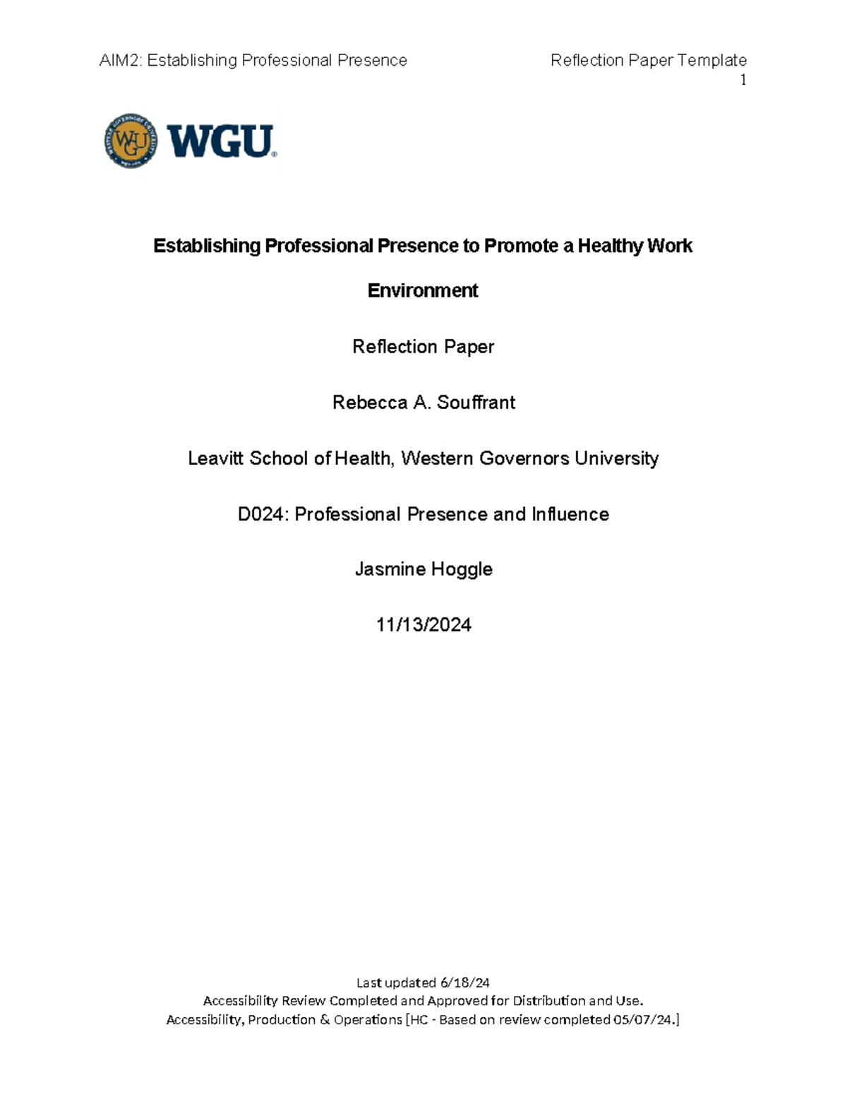 D024 Reflection Paper: Enhancing Emotional Intelligence in Practice ...