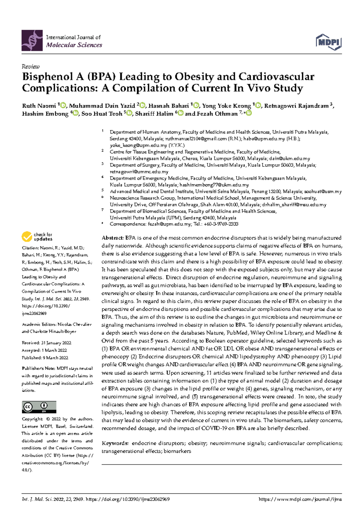 BPA and Its Role in Obesity & Cardiovascular Issues: A Review - Studocu