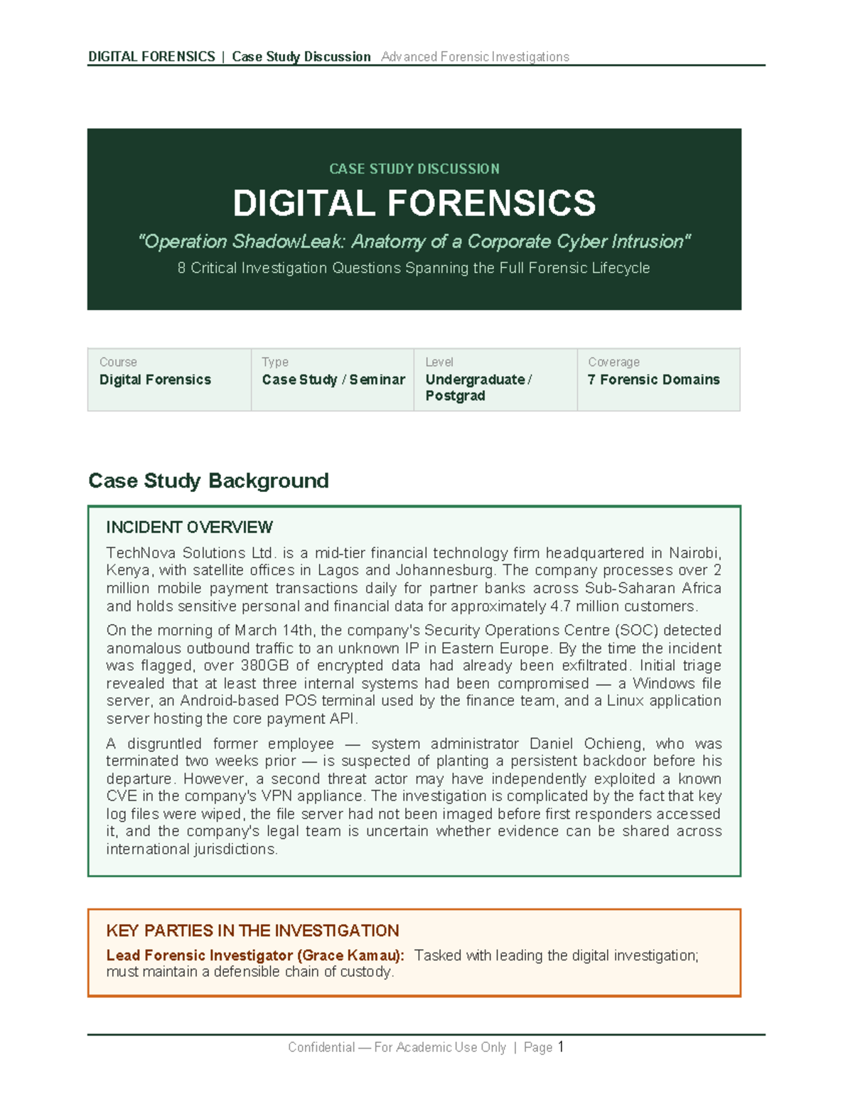 DIGITAL FORENSICS Case Study: ShadowLeak Incident Analysis (Undergrad ...