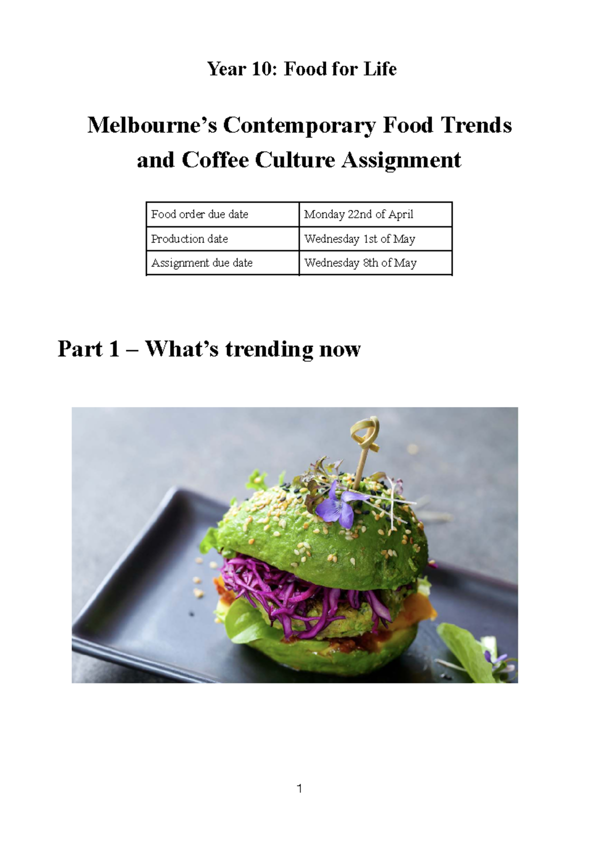 Year 10 Food for Life: Contemporary Food Trends & Coffee Culture ...
