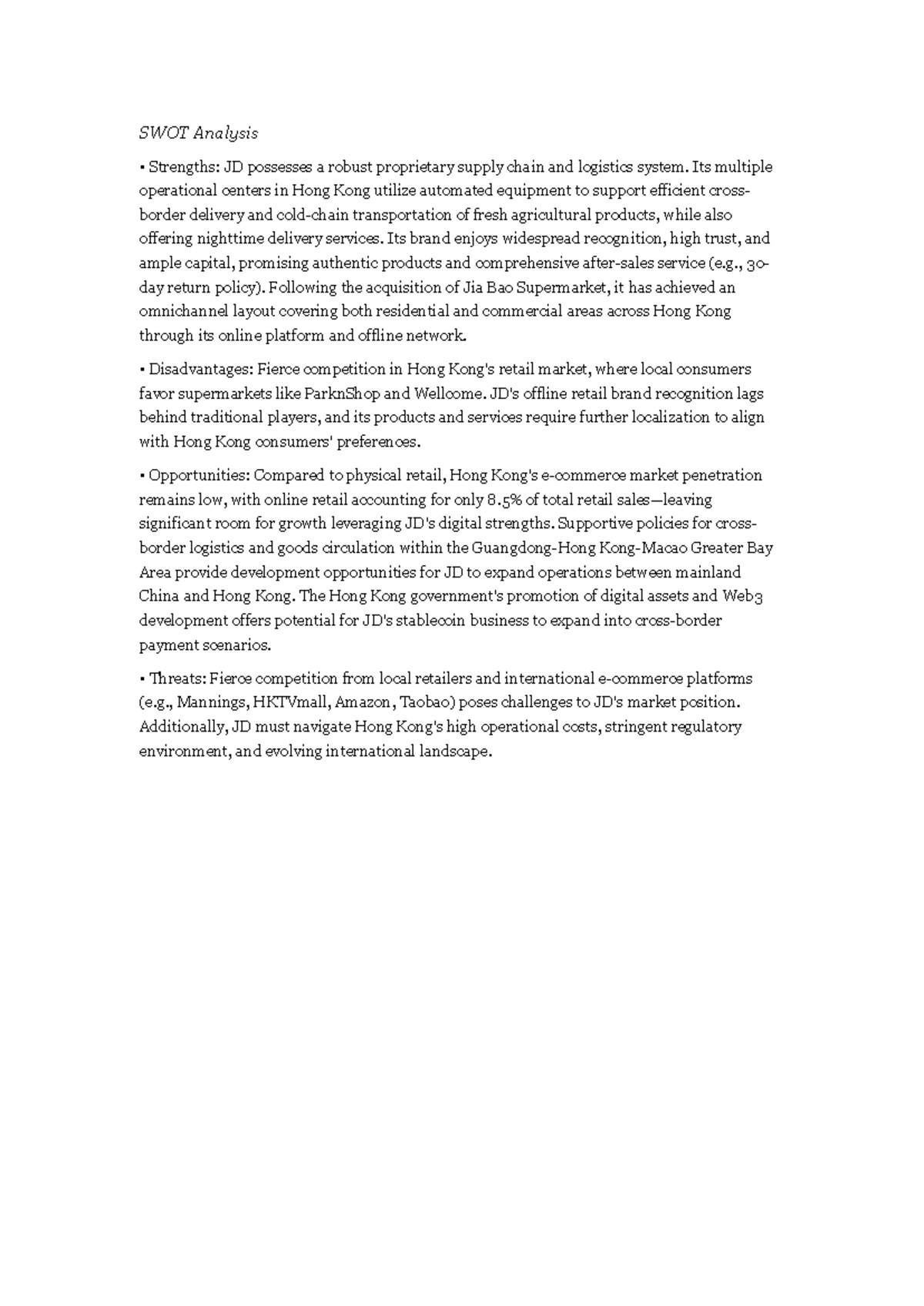 JD SWOT Analysis: Strengths, Weaknesses, Opportunities, and Threats ...