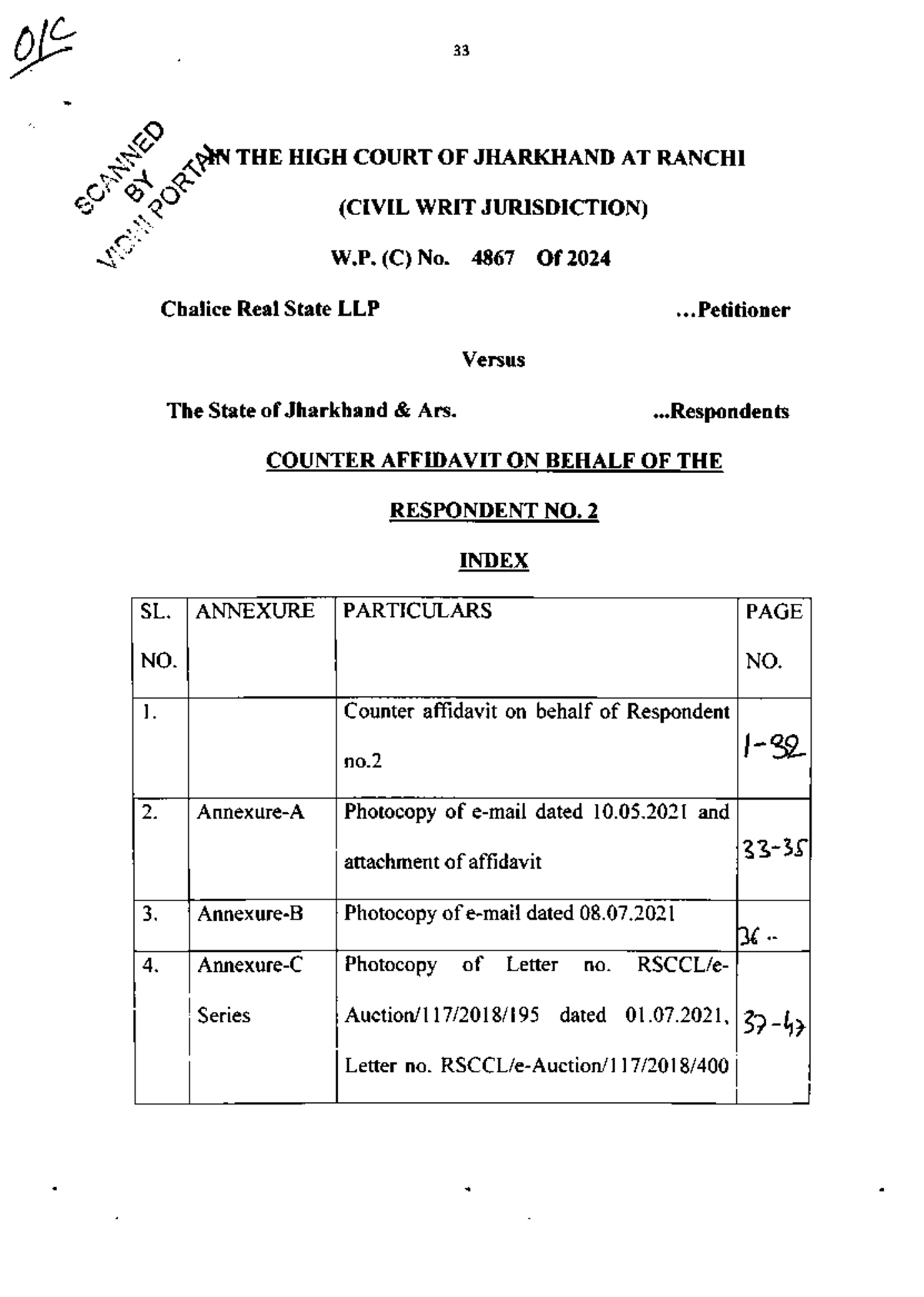 CA WPC 4867 - Counter Affidavit in Chalice Real State LLP Case - Studocu