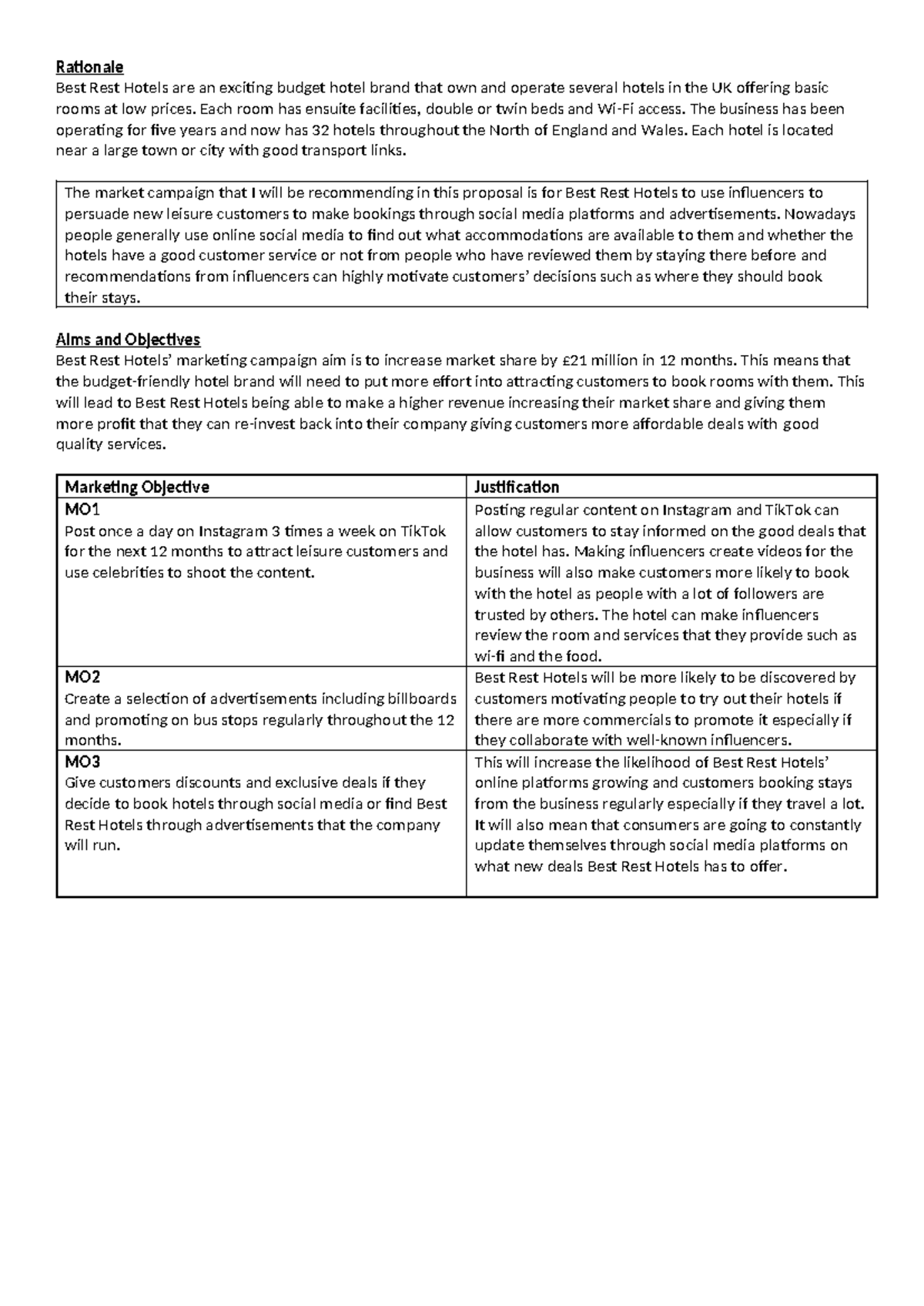 Marketing Strategy Proposal for Best Rest Hotels - Unit 2 - Studocu