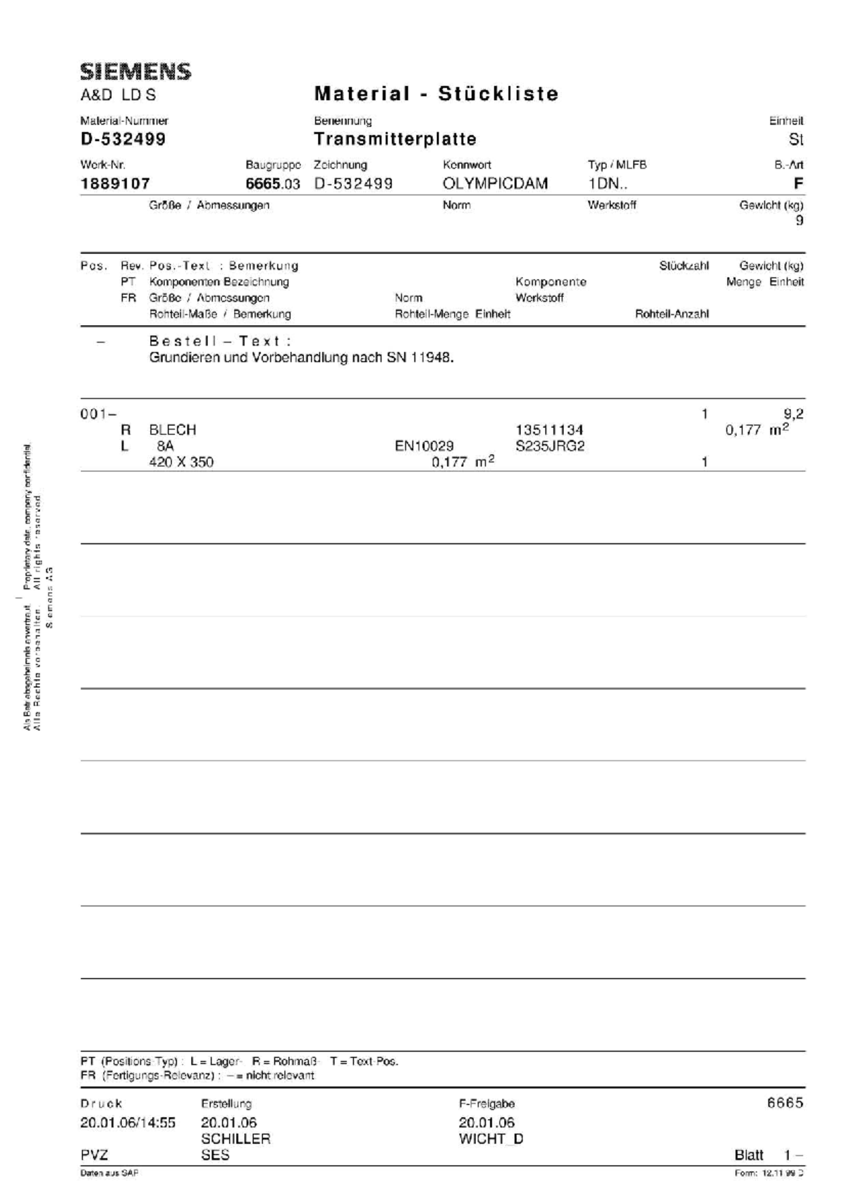 SIEMENS LDS Materialstückliste 001 6665 03SL Transmitterplatte - Studocu