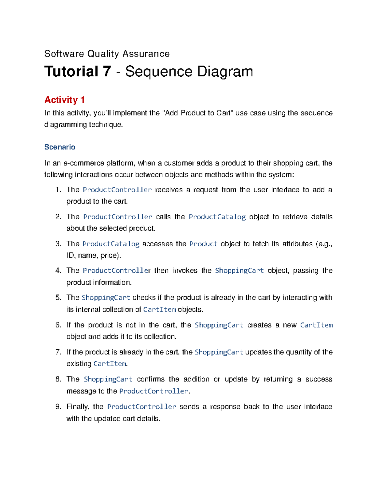 Tutorial 7 - TUT07: Implementing Sequence Diagrams for E-Commerce Use ...