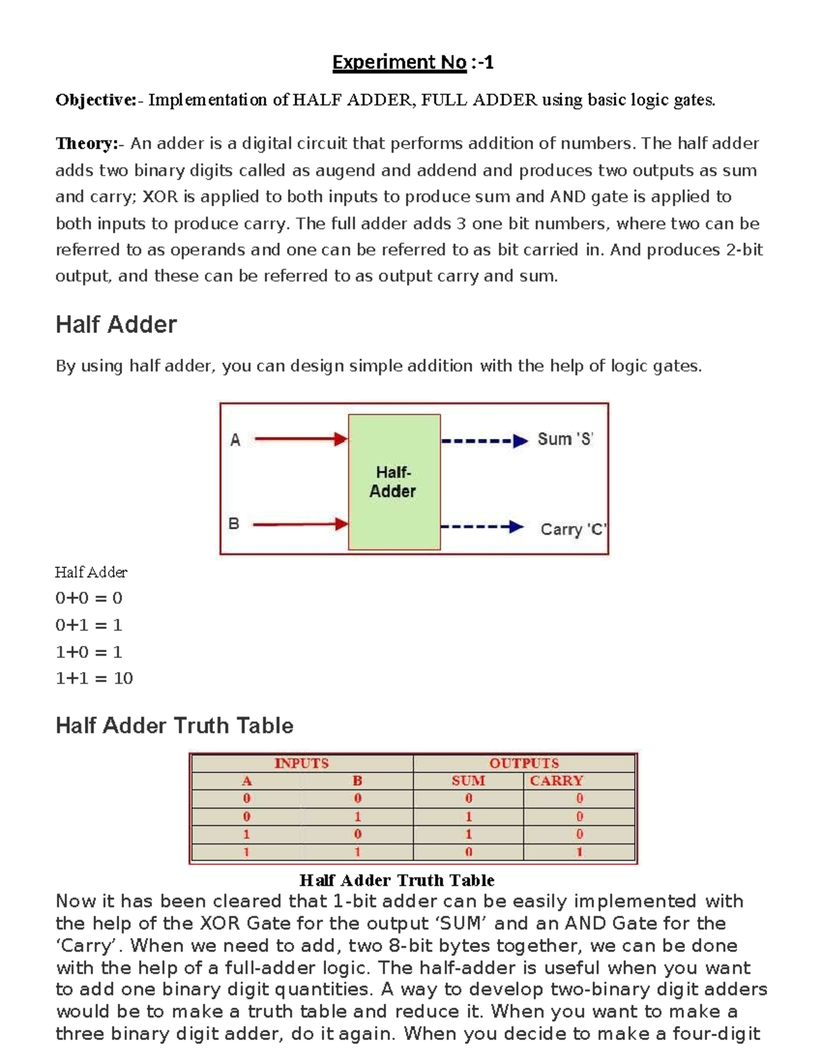 COA Lab File: Implementation of Adders, Decoders, and Multiplexers ...