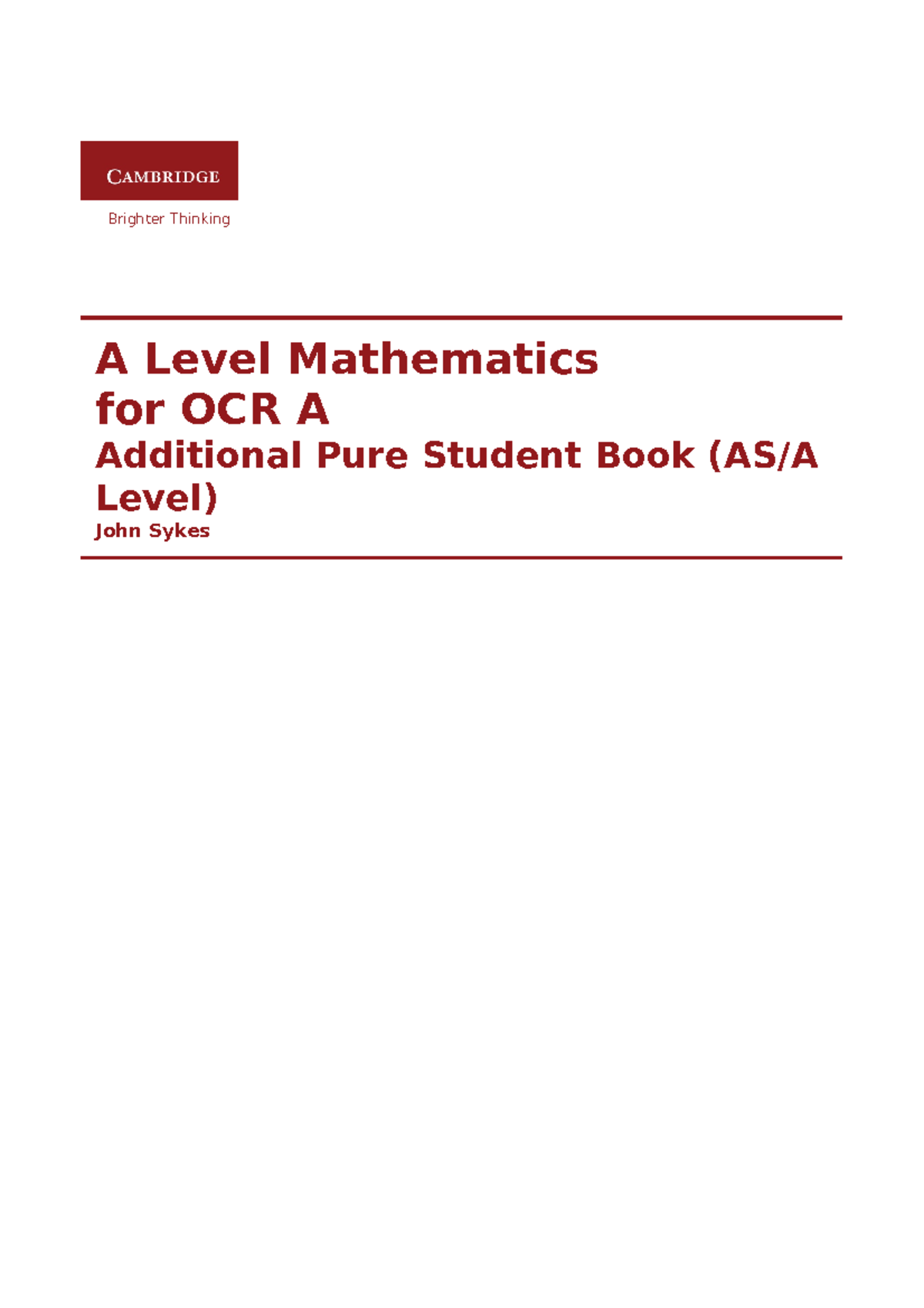 A Level Further Mathematics for OCR A: Additional Pure Student Book ...