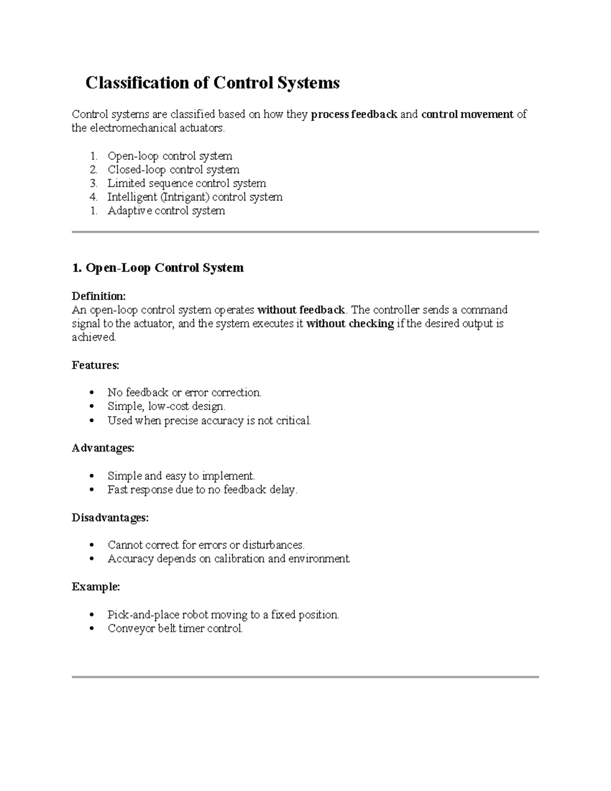 Classification of Control Systems: Types and Features - Studocu