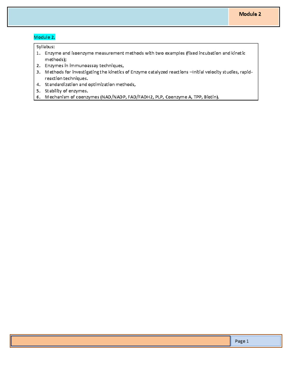 18BT53 Module 2 - Notes - Module 2. Syllabus: 1. Enzyme and isoenzyme ...