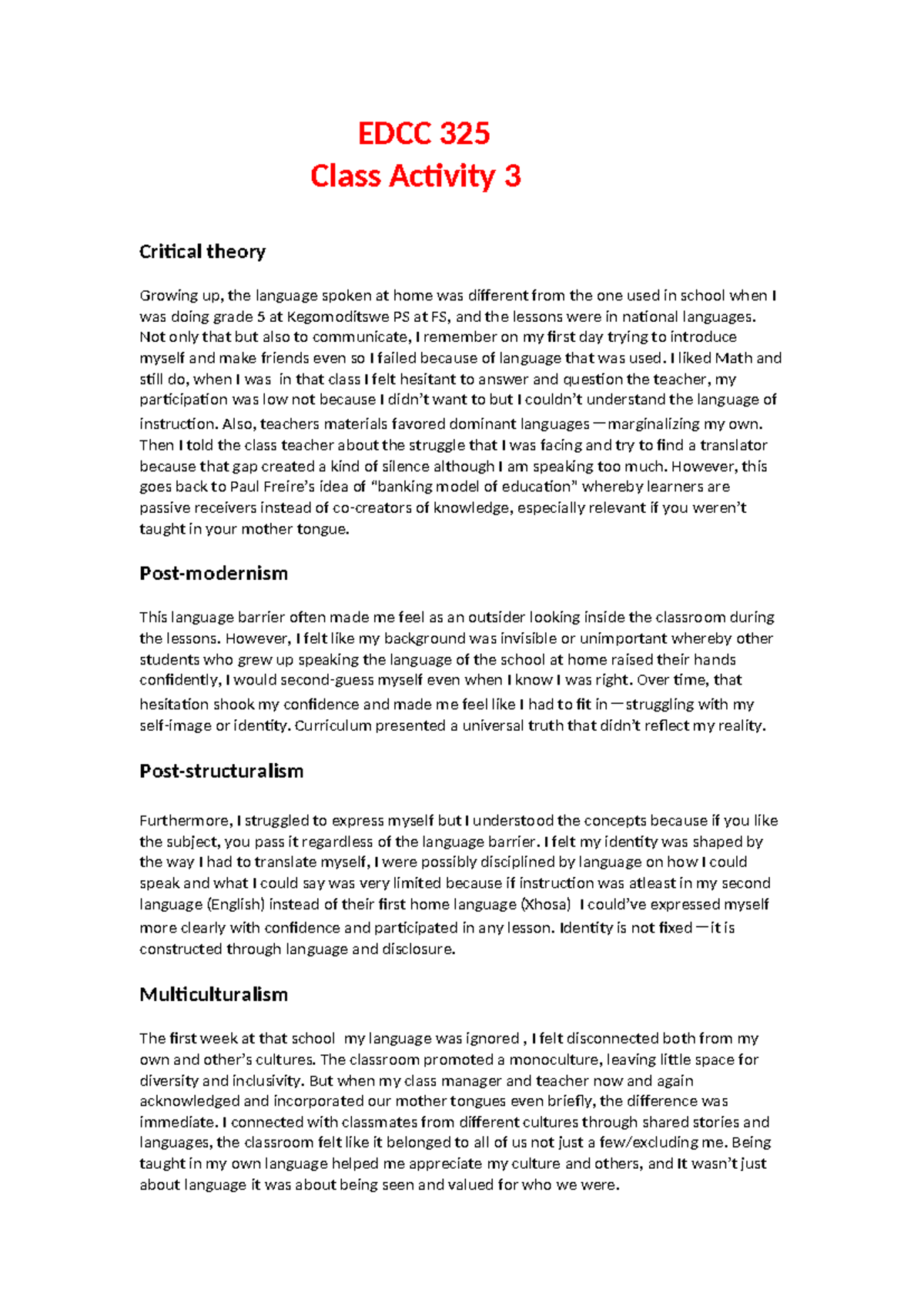 EDCC 325 Class Activity 3: The Impact of Mother Language on Identity ...