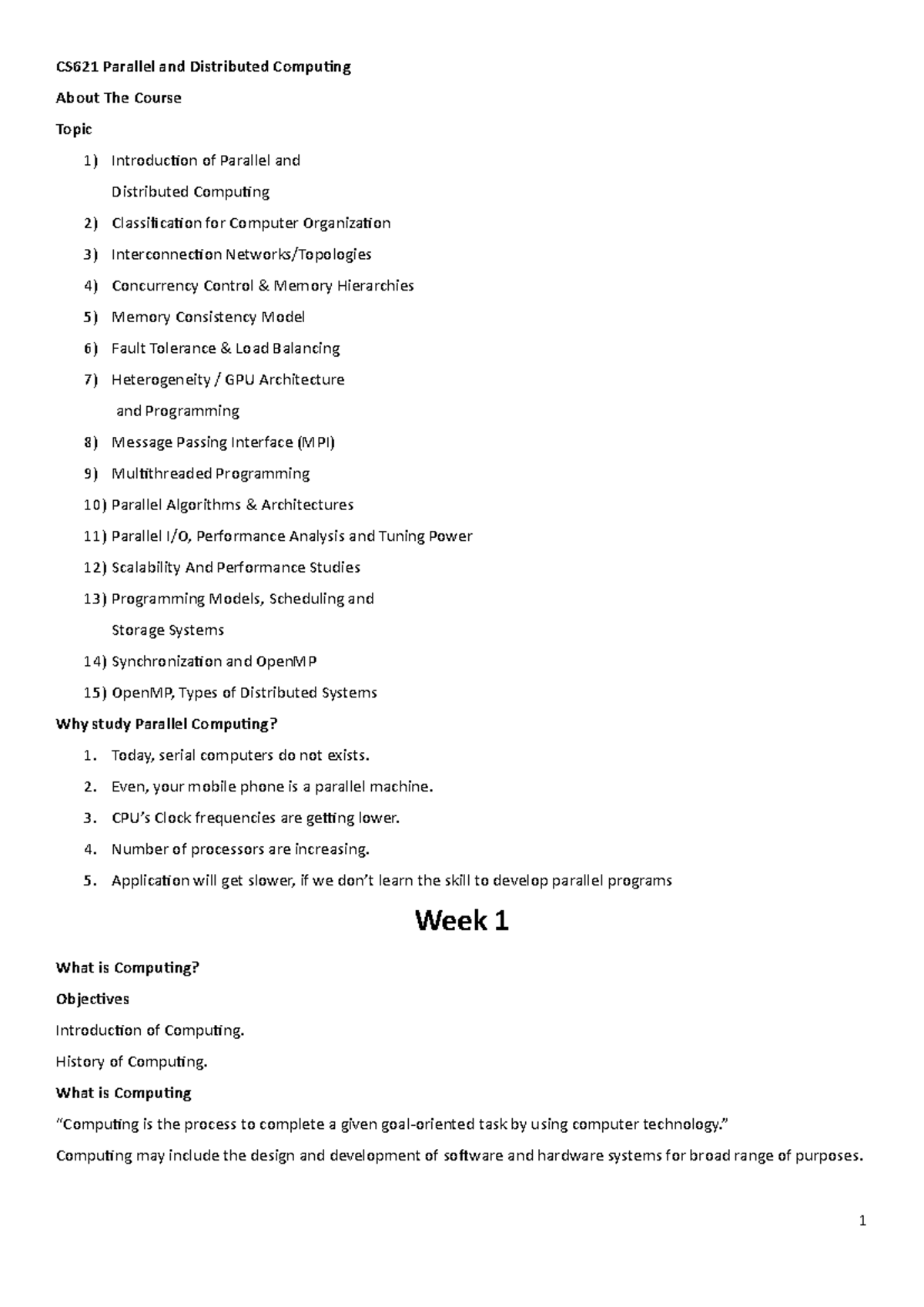 CS621 Complete Course Notes on Parallel and Distributed Computing - Studocu