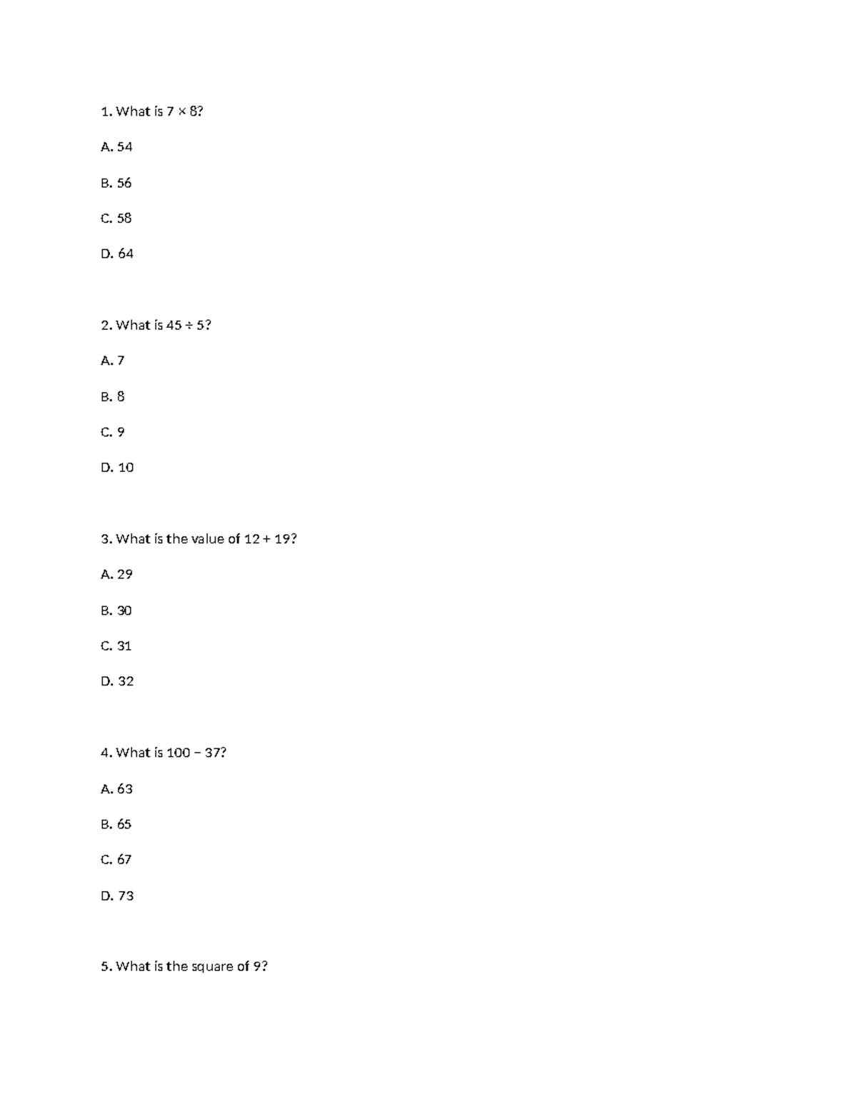 Mathhh - Basic Math Quiz Questions and Answers - Studocu