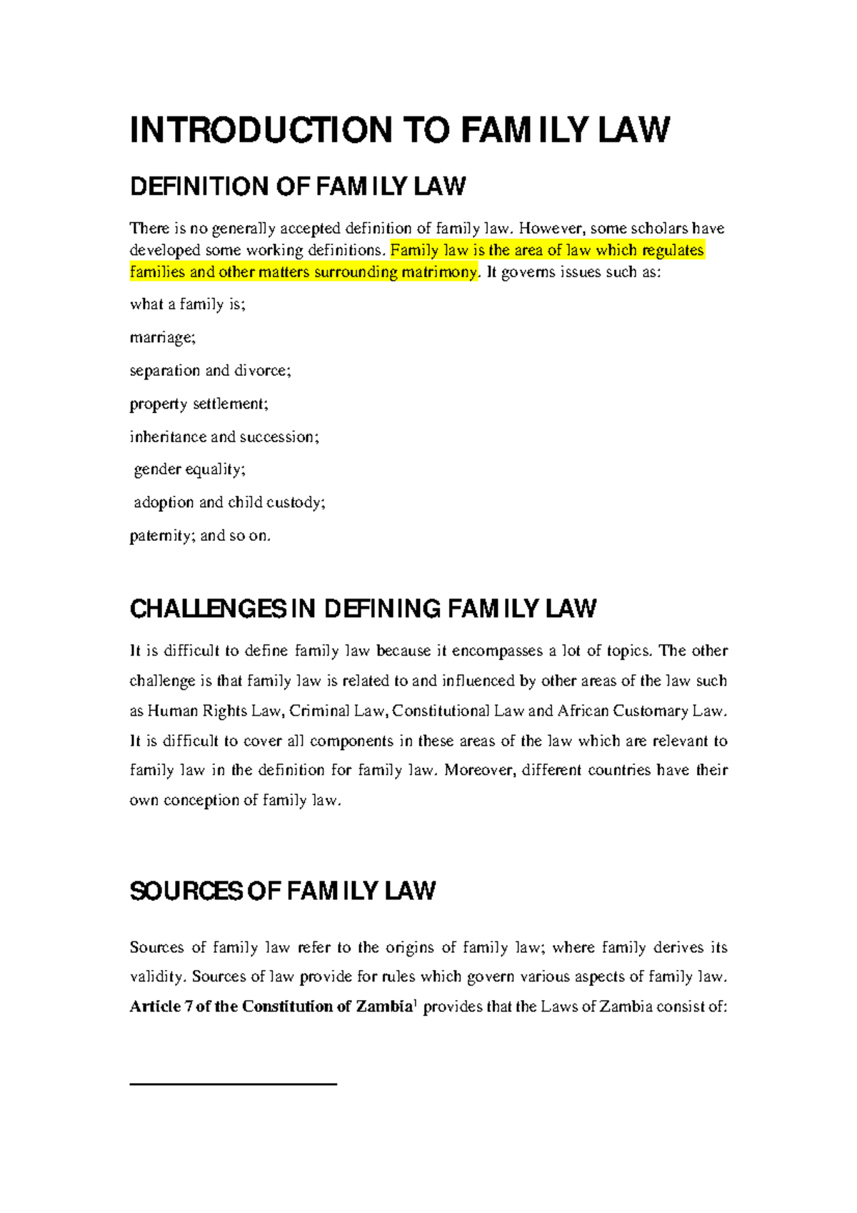 Family Law - Overview and Key Concepts (LAW 202) - Studocu