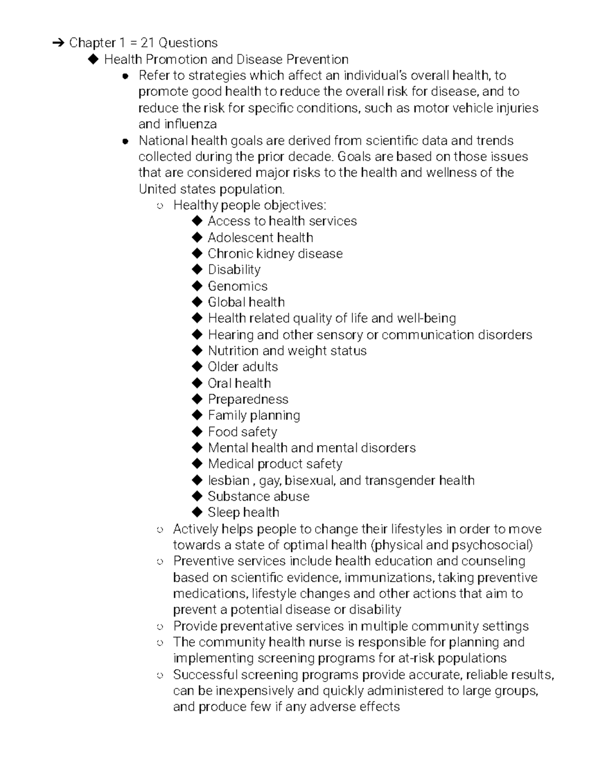 Exam 1 Blueprint - EXAM 1 - Chapter 1 = 21 Questions Health Promotion ...