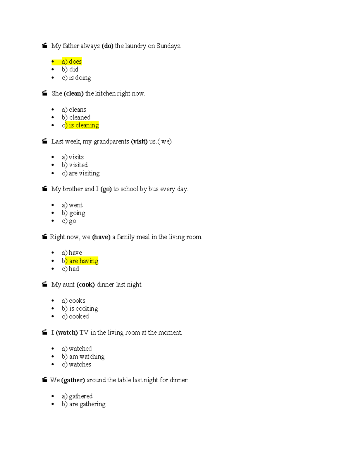 Grammar Practice: Verb Tenses and Household Chores - Studocu