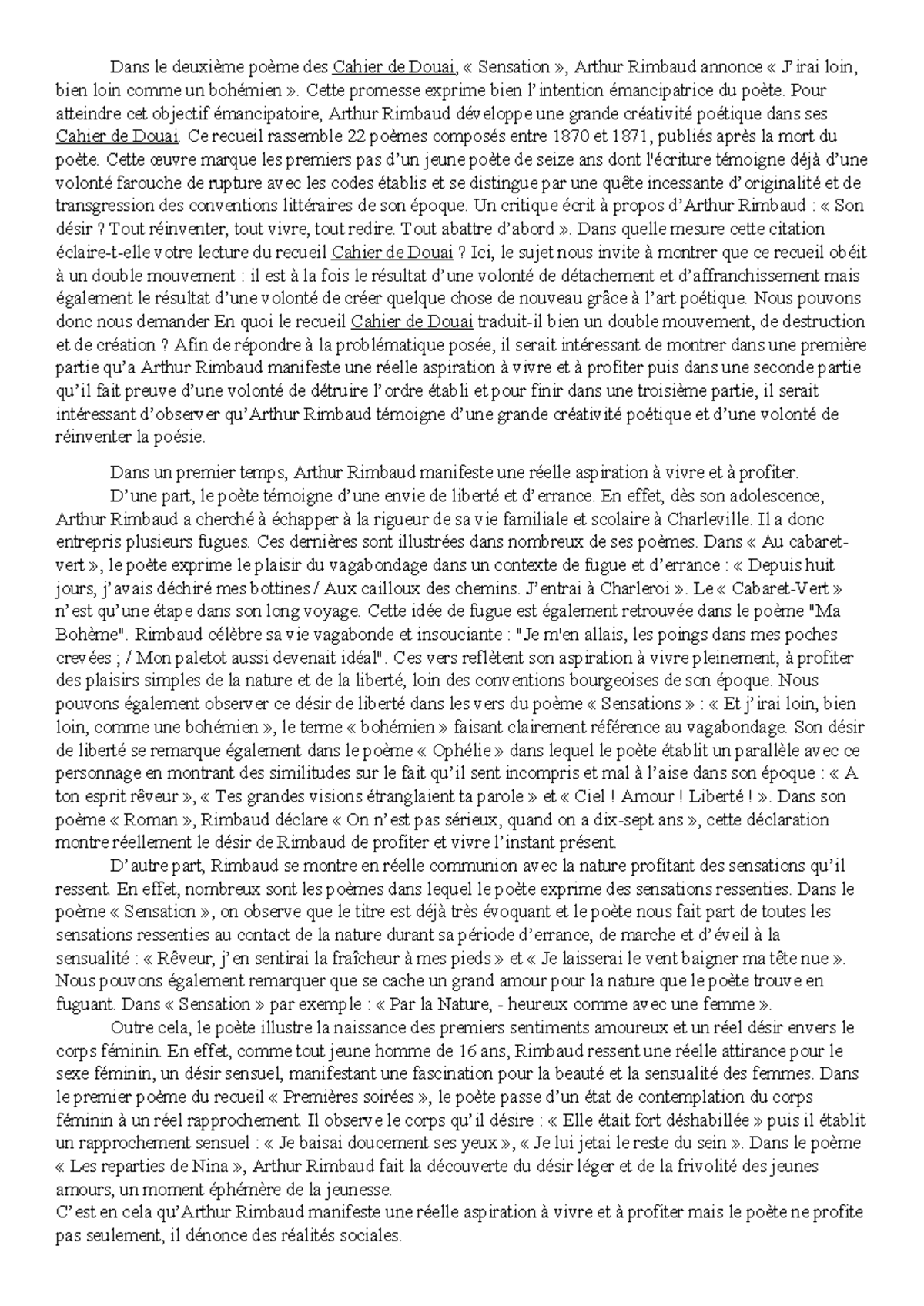 Dissertation sur la poésie de Rimbaud: créativité et révolte dans les ...