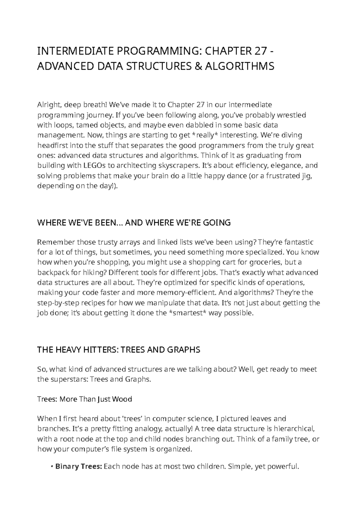 INTERMEDIATE PROGRAMMING: CHAPTER 27 ADVANCED DATA STRUCTURES REVIEW - Studocu