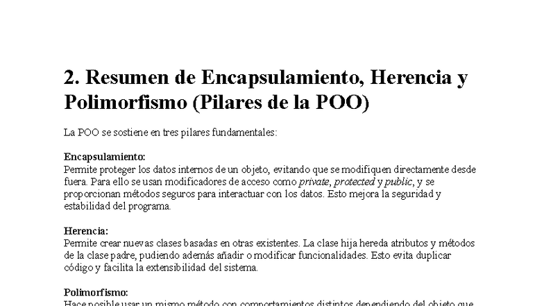 Resumen de POO: Encapsulamiento, Herencia y Polimorfismo - Studocu