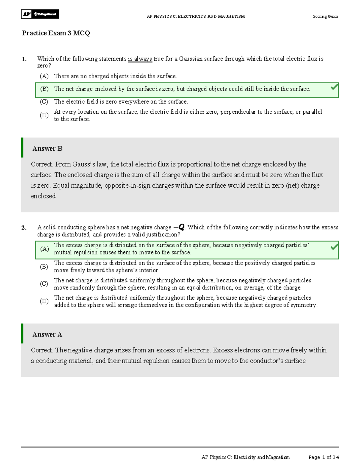 2025 AP Physics C: Electromagnetism Practice Exam 3 Solutions - Studocu