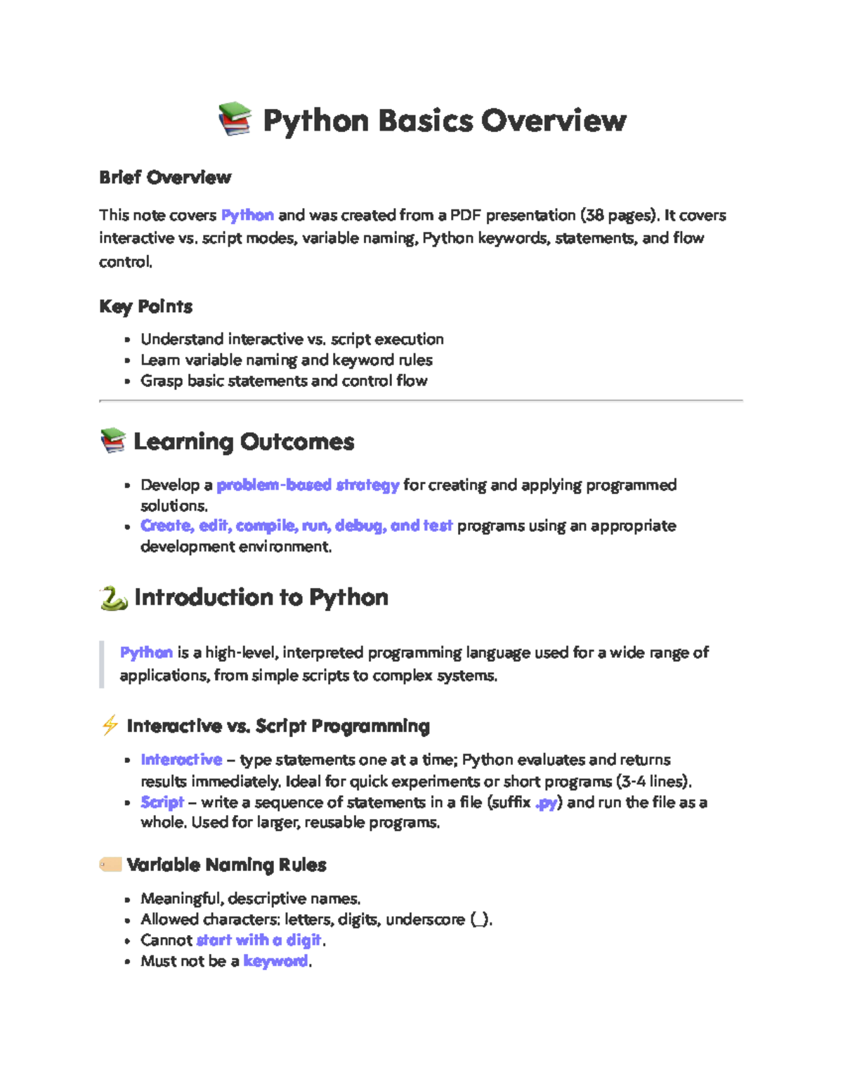 Unit2 Python - Introduction to Basics and Key Concepts - Studocu