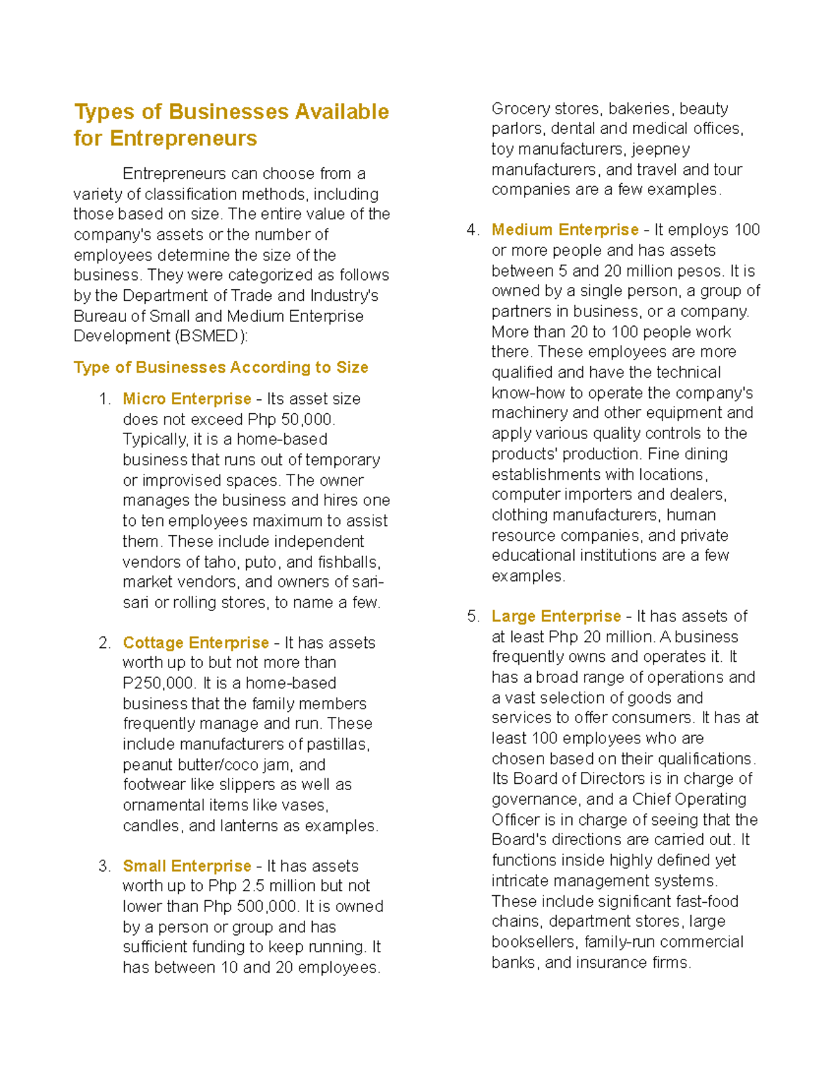 Types of Businesses for Entrepreneurs - M3 Class Overview - Studocu
