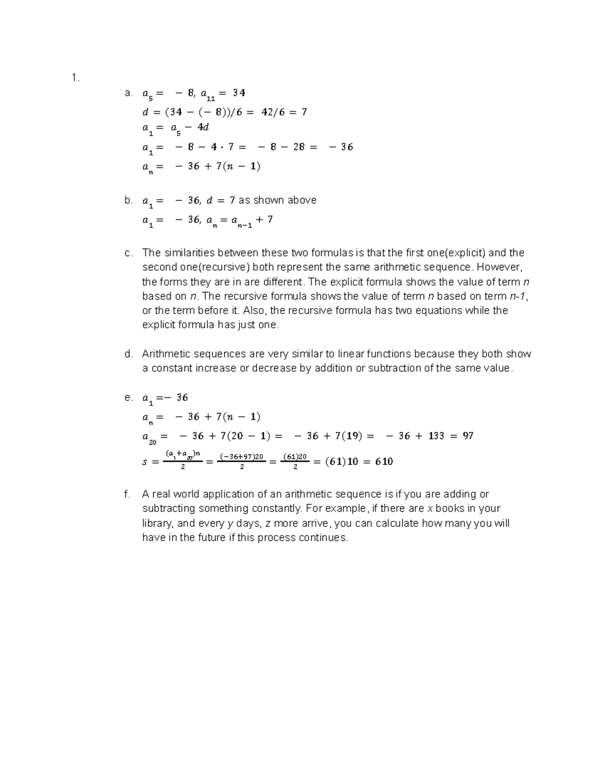 Unit 6: Understanding Arithmetic Sequences and Formulas - Studocu