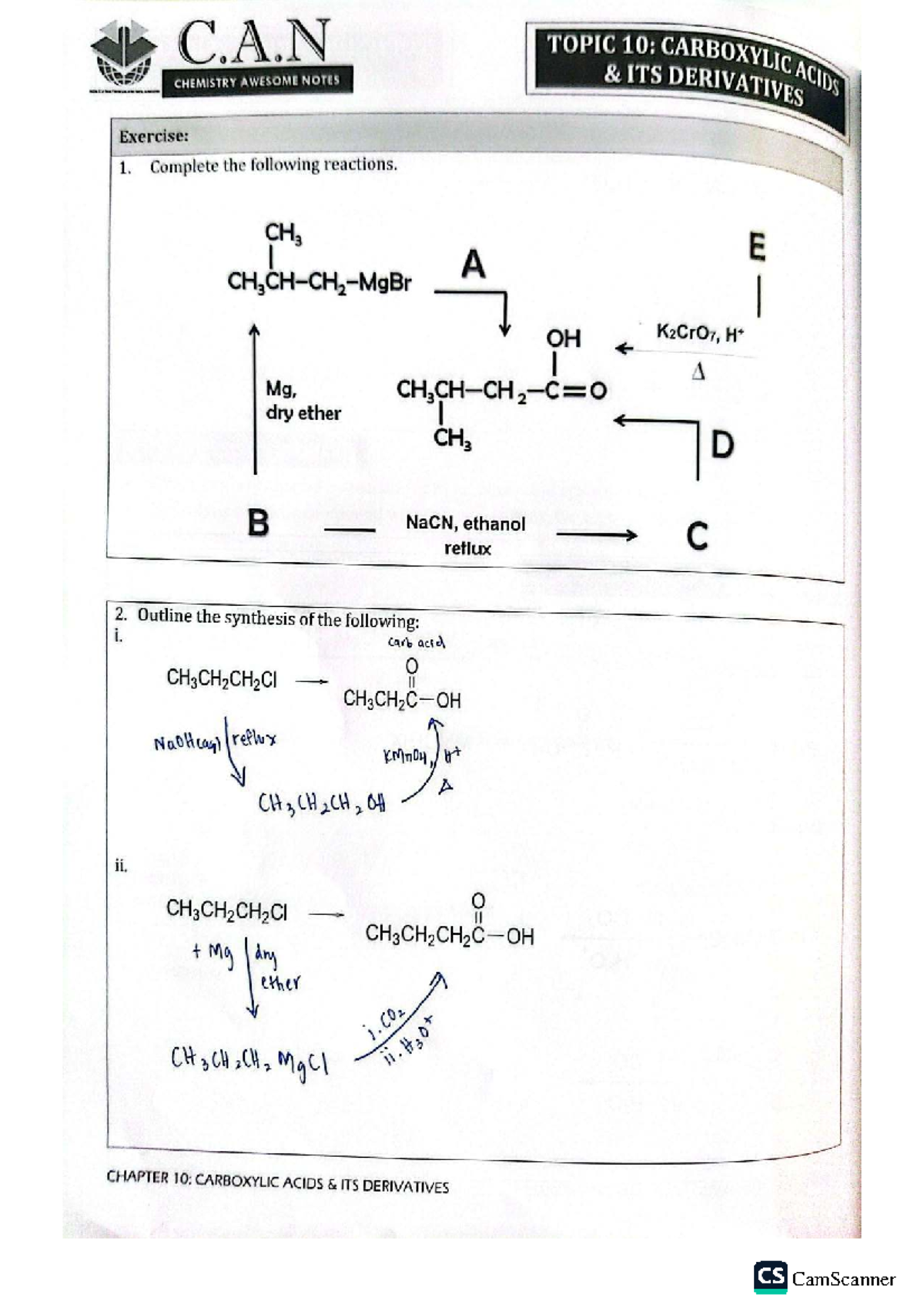 C.A.N TOPIC 10: CARBOXYLIC ACIDS & DERIVATIVES STUDY NOTES - Studocu