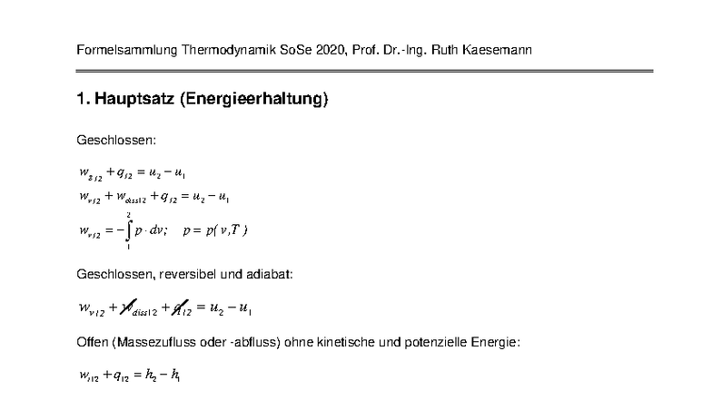Formelsammlung Thermodynamik (TD) SoSe 2020 - Prof. Ruth Kaesemann ...