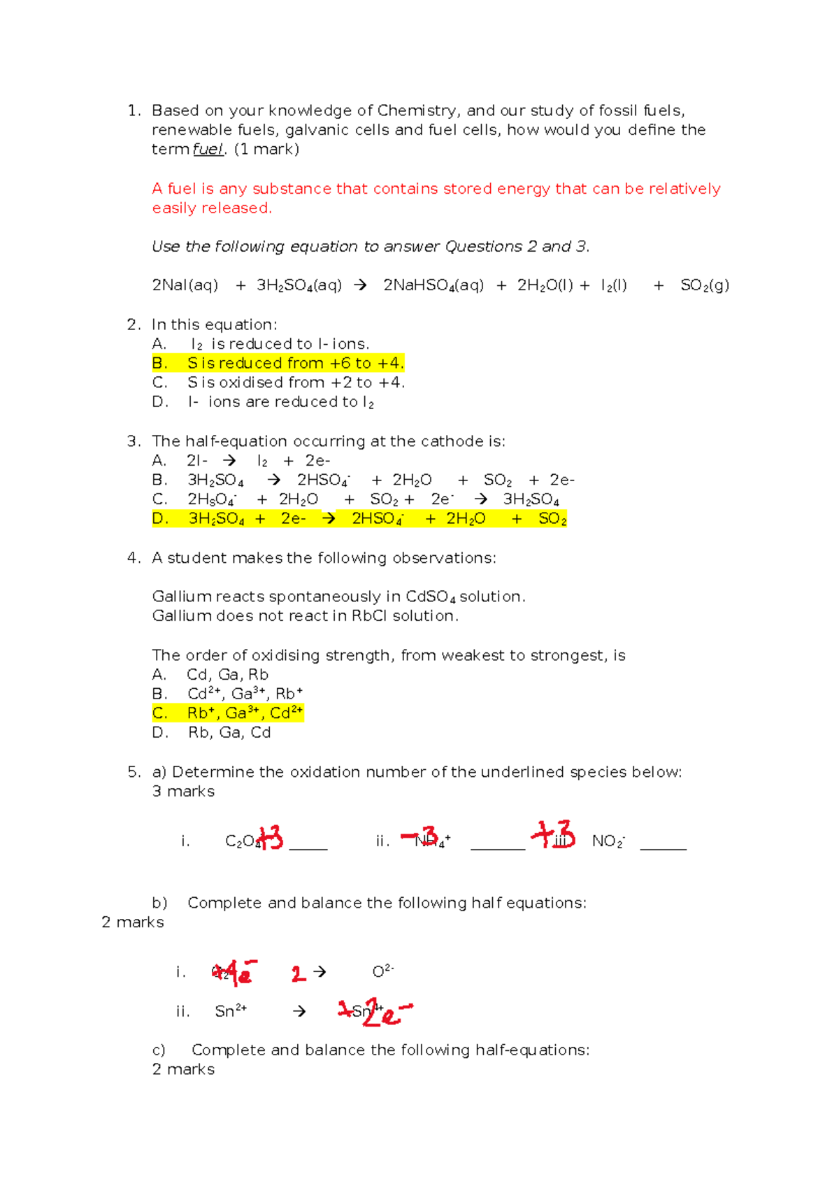 Practice SAC Unit 3 aos1 - Based on your knowledge of Chemistry, and ...