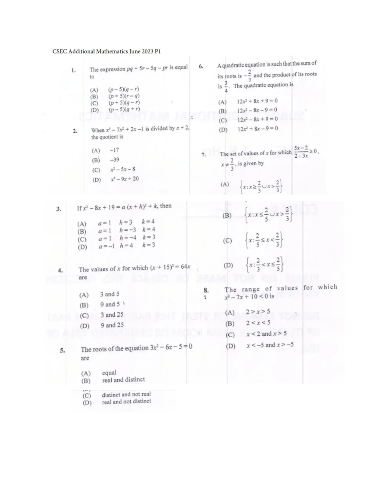 CSEC Additional Mathematics Syllabus - Effective for examinations from ...
