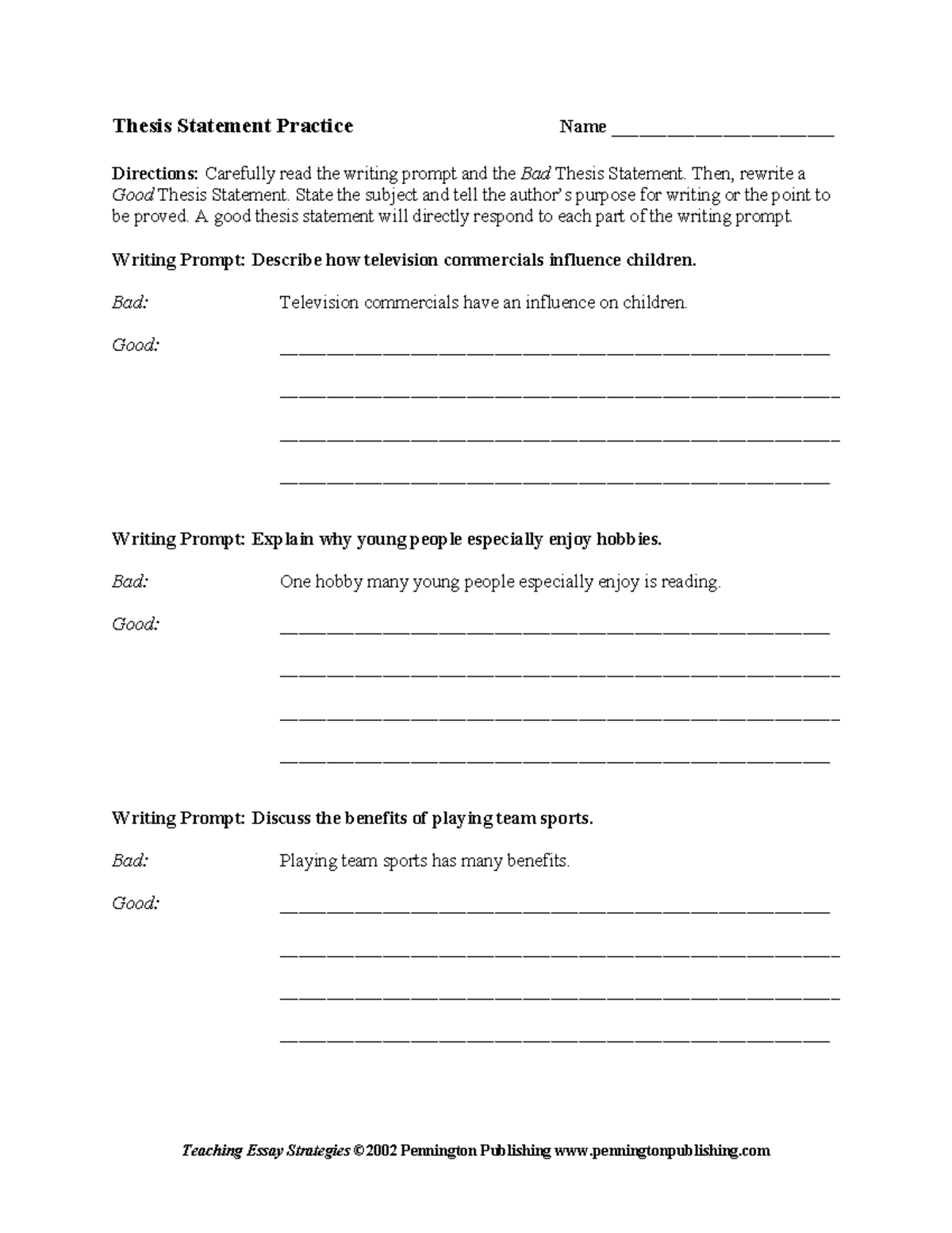 Thesis Statement Practice: Writing Effective Thesis Statements - Studocu