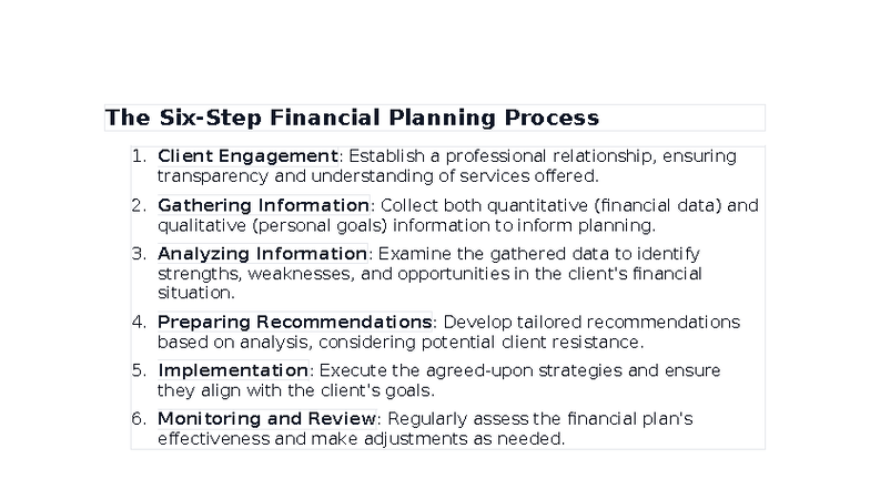 EBFV201 Financial Planning Process Overview and Key Considerations - Studocu
