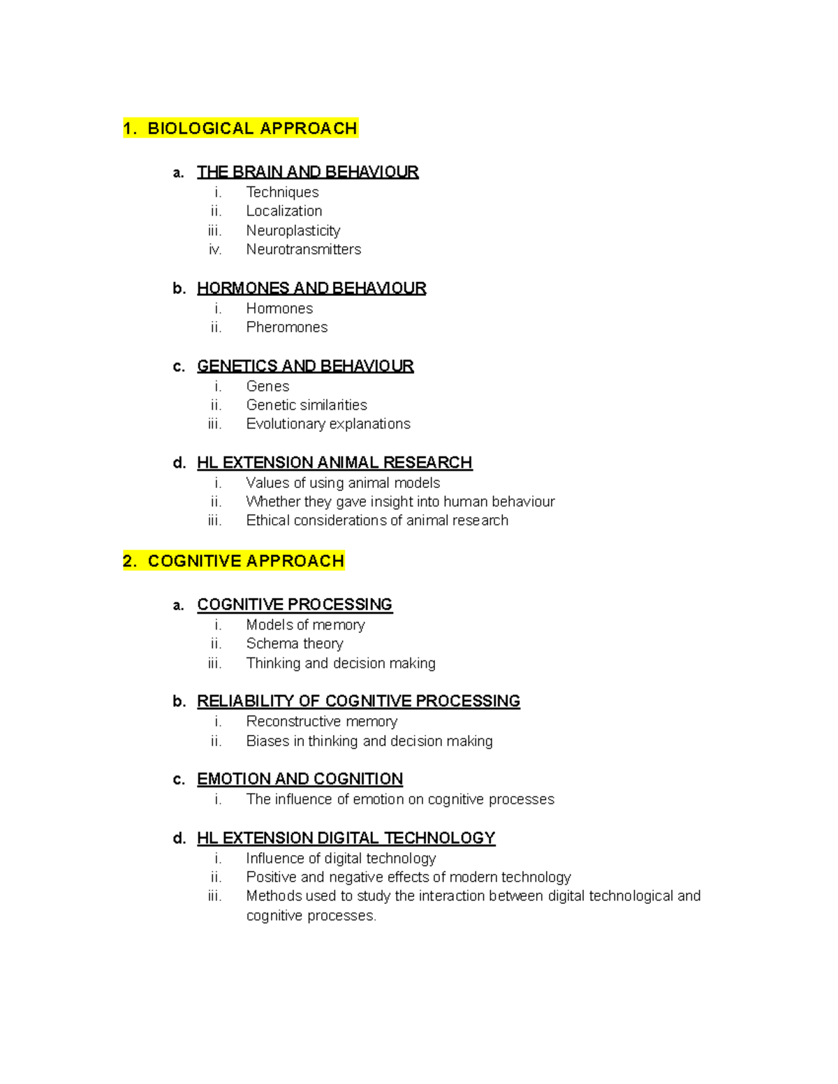 Psychology IB Final Exam Study Notes: Key Topics and Approaches - Studocu
