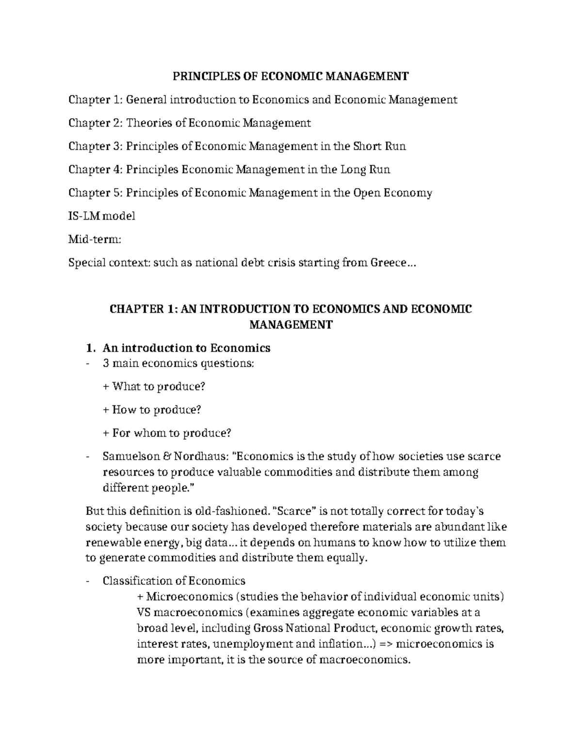 Principles OF Economic Management 1 - .. CHAPTER 1: AN INTRODUCTION TO ...