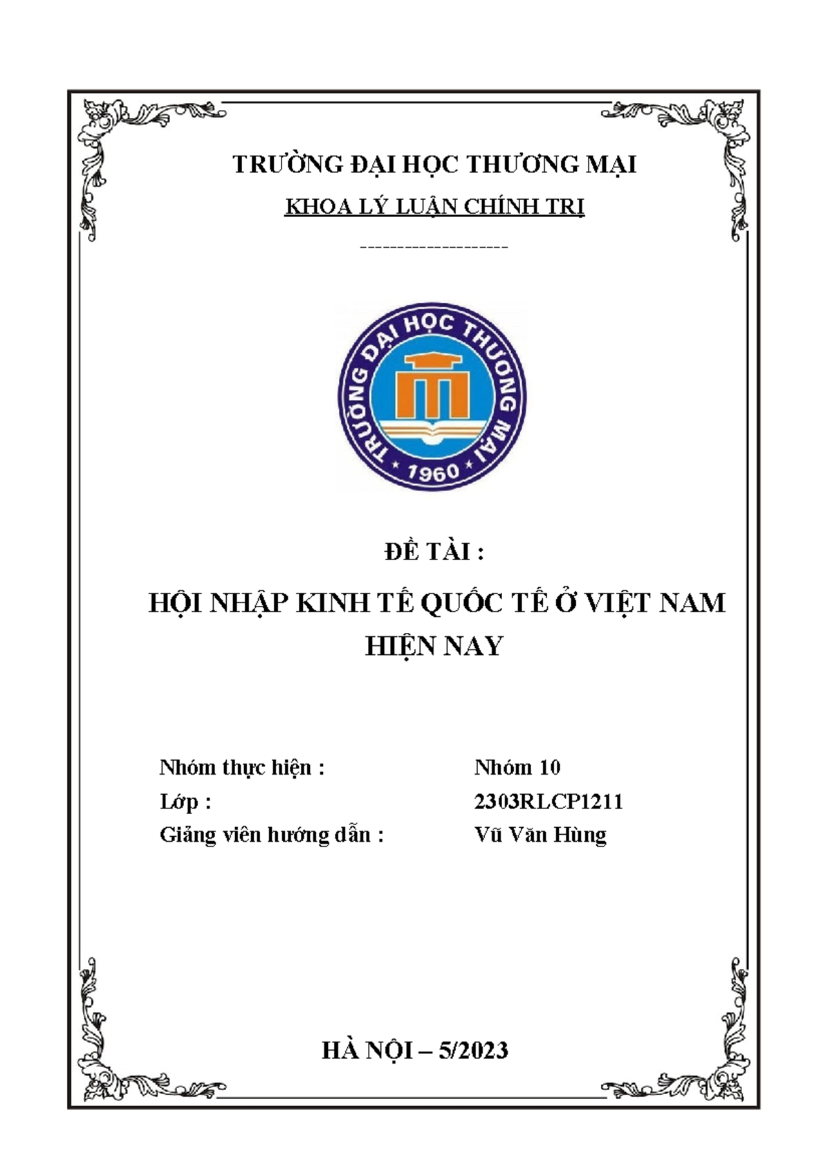 Baithaoluannhom 10 - ádcfs - TRƯỜNG ĐẠI HỌC THƯƠNG MẠI KHOA LÝ LUẬN ...