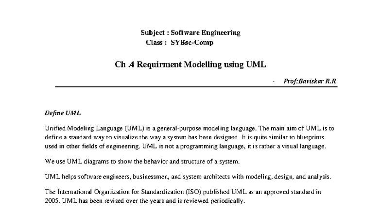 Ch. 4 Software Engineering: Requirement Modeling with UML - Studocu